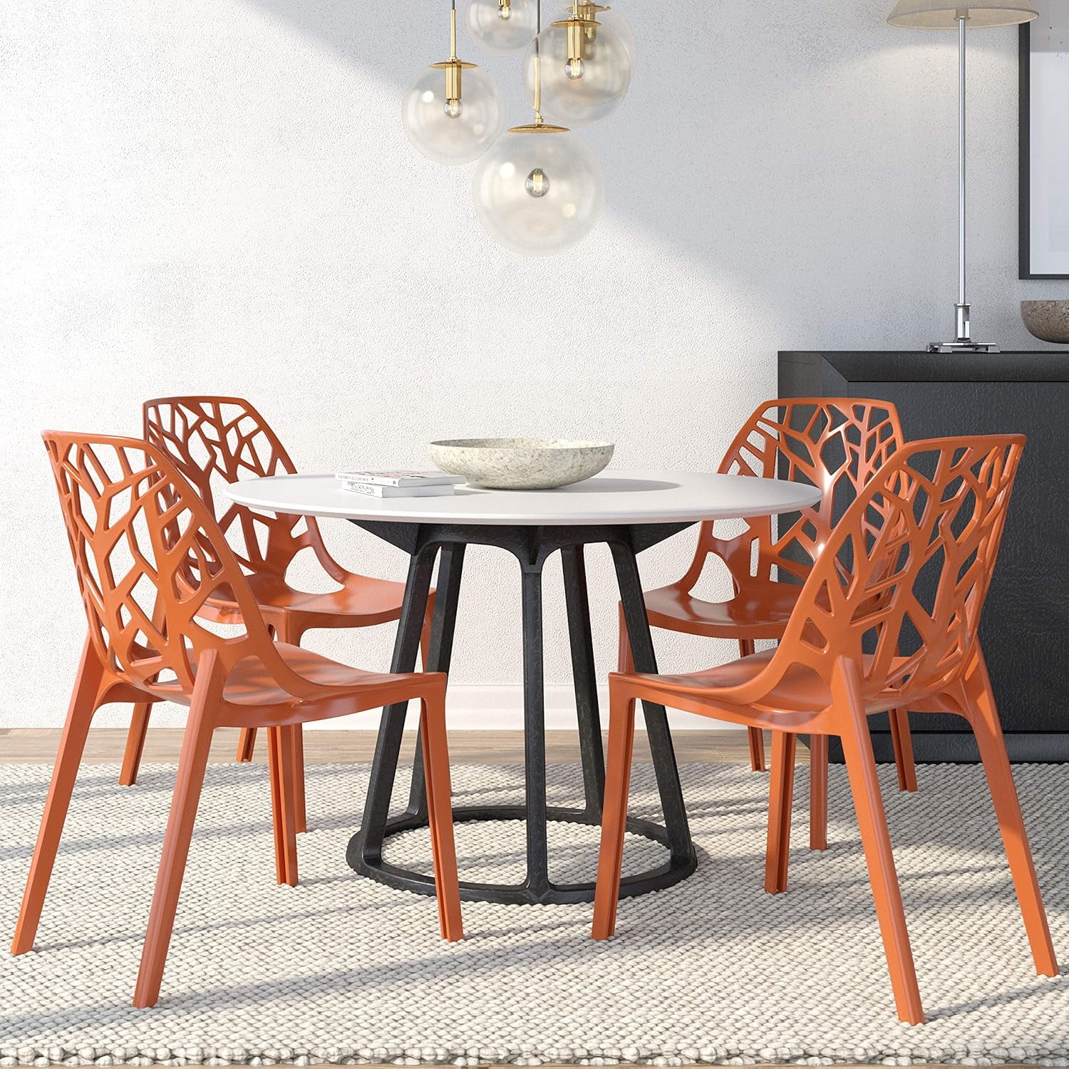 Modern Dining Chair Set of 4 with Tree Cut-Out Design, Durable Orange ...