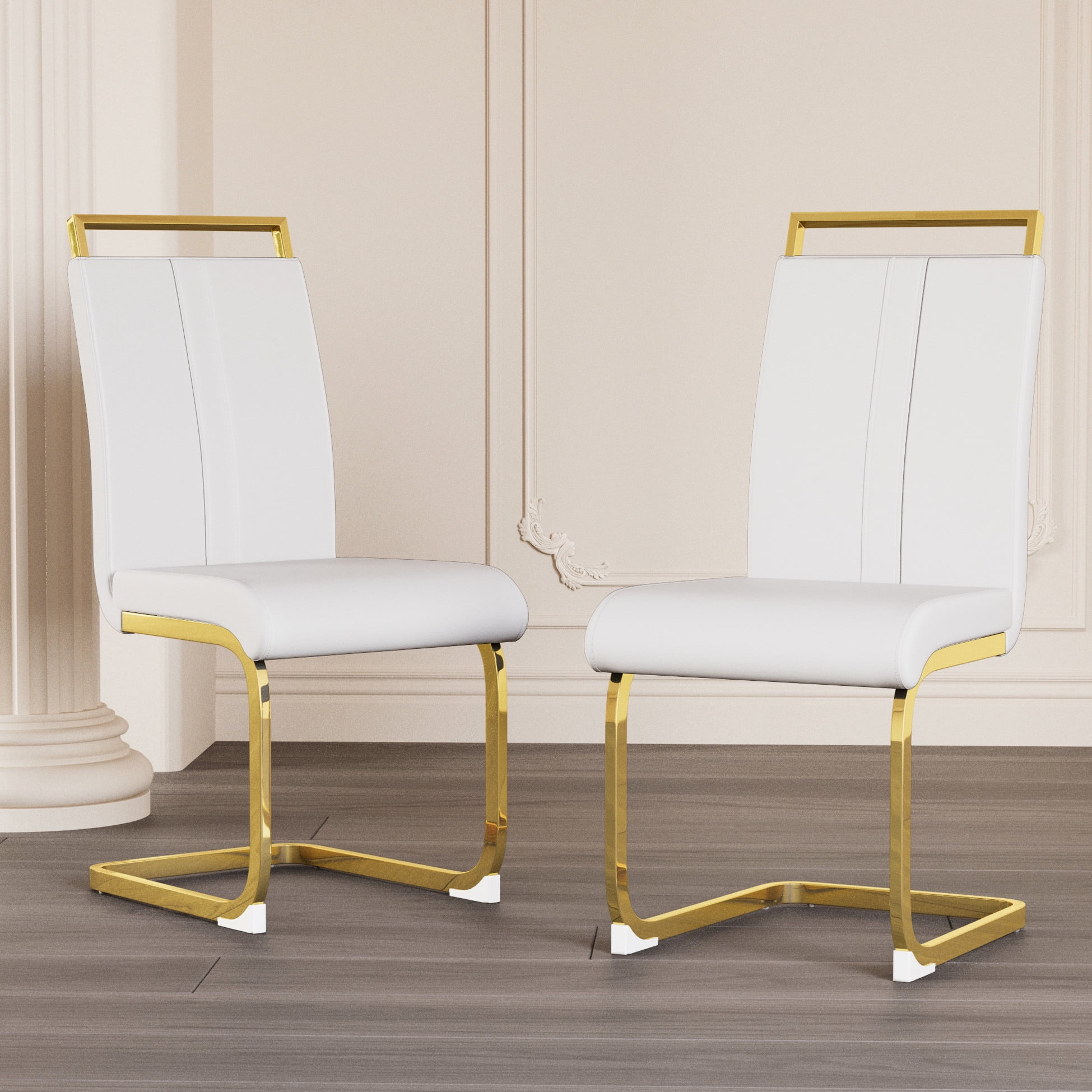 Modern Dining Chairs (2 Units) - Pu Faux Leather High Back, Tube ...