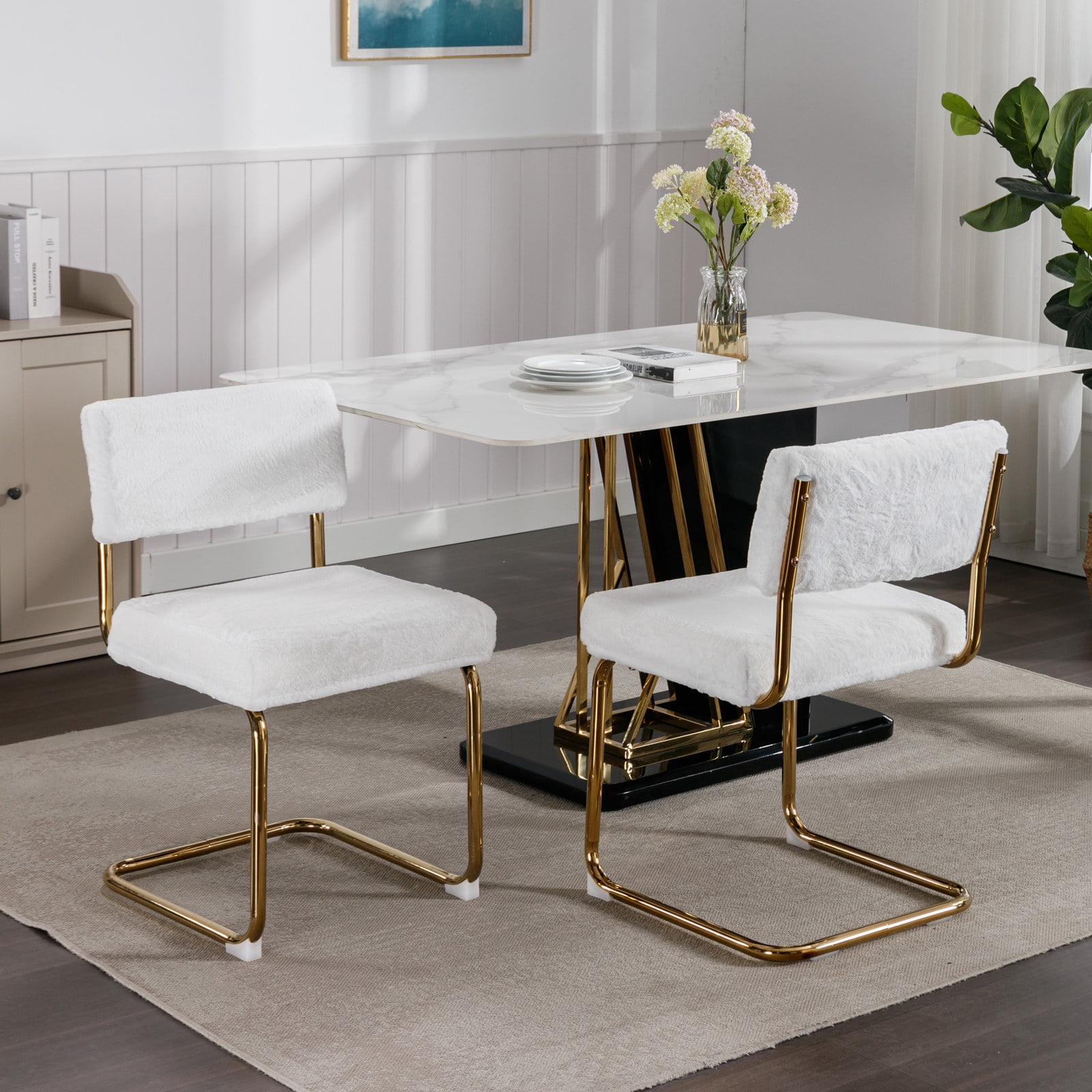 Modern Dining Chairs with Gold Metal Base, Mid-Century Accent Armless Kitchen Chairs with ...