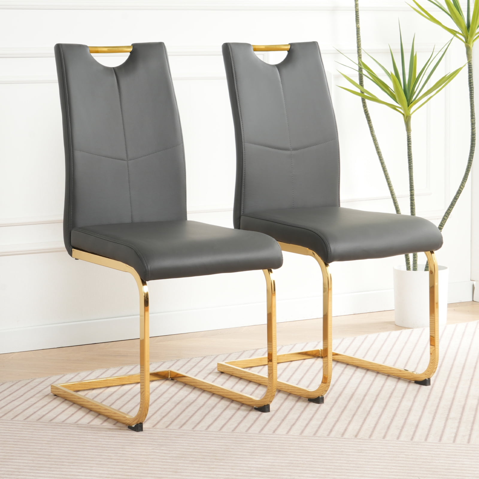 Modern Dining Chairs Set of 2, Faux Leather High-Back Dining Chairs ...