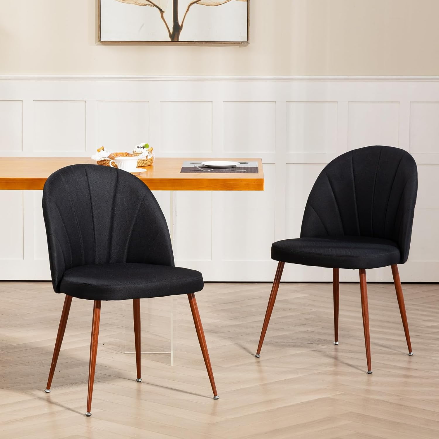Modern Dining Chairs Set of 2, Linen Fabric Upholstered Dining Room ...