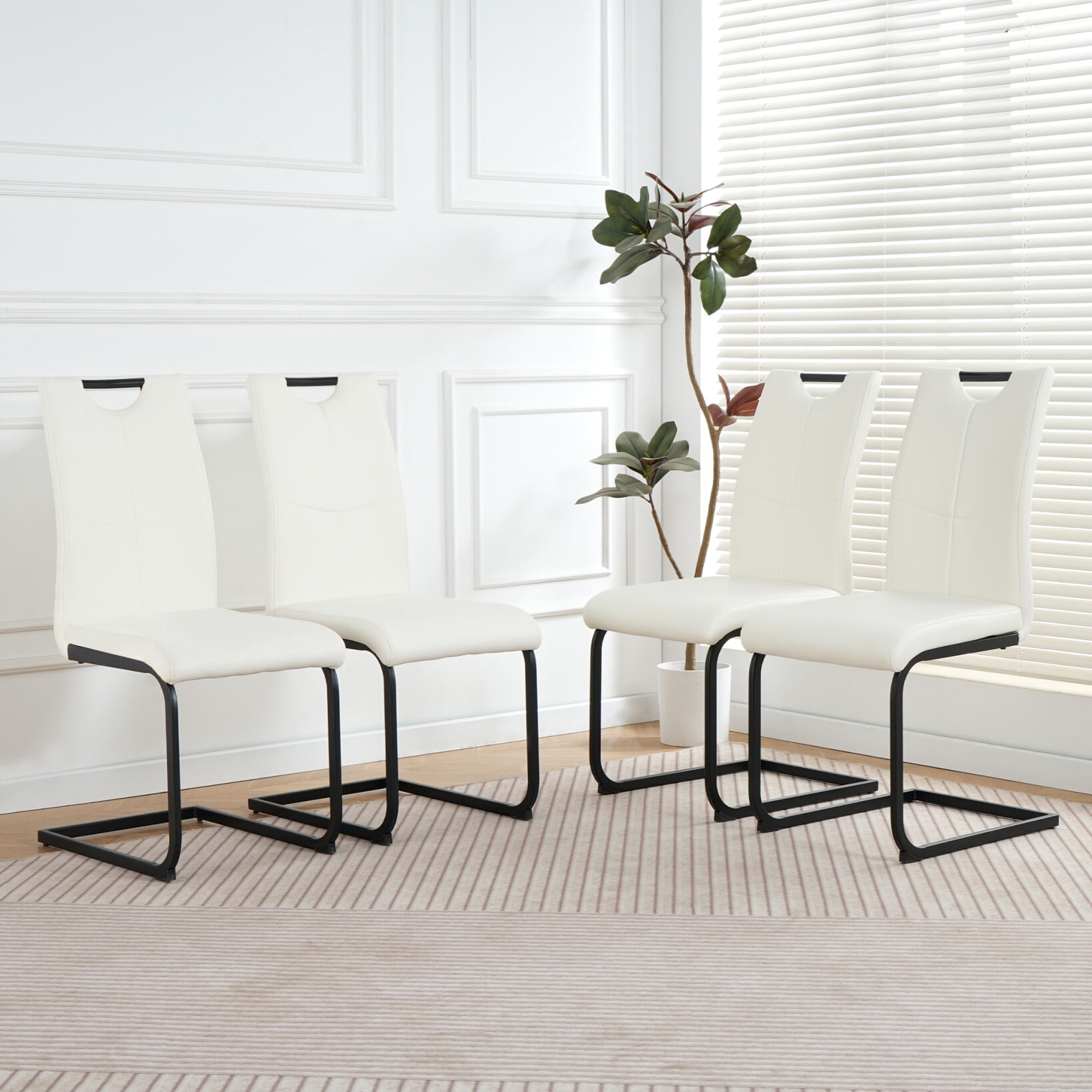 Modern Dining Chairs Set of 4, Faux Leather High Back with Upholstered ...