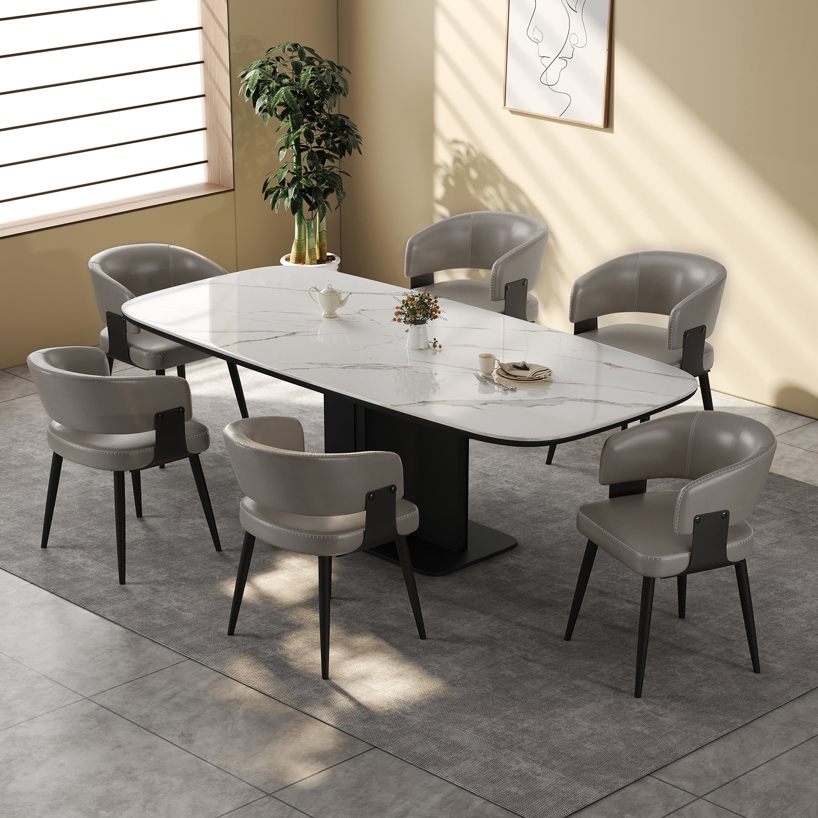 Modern Kitchen Chair Set of 6, Upholstered Faux Leather Dining Chairs ...