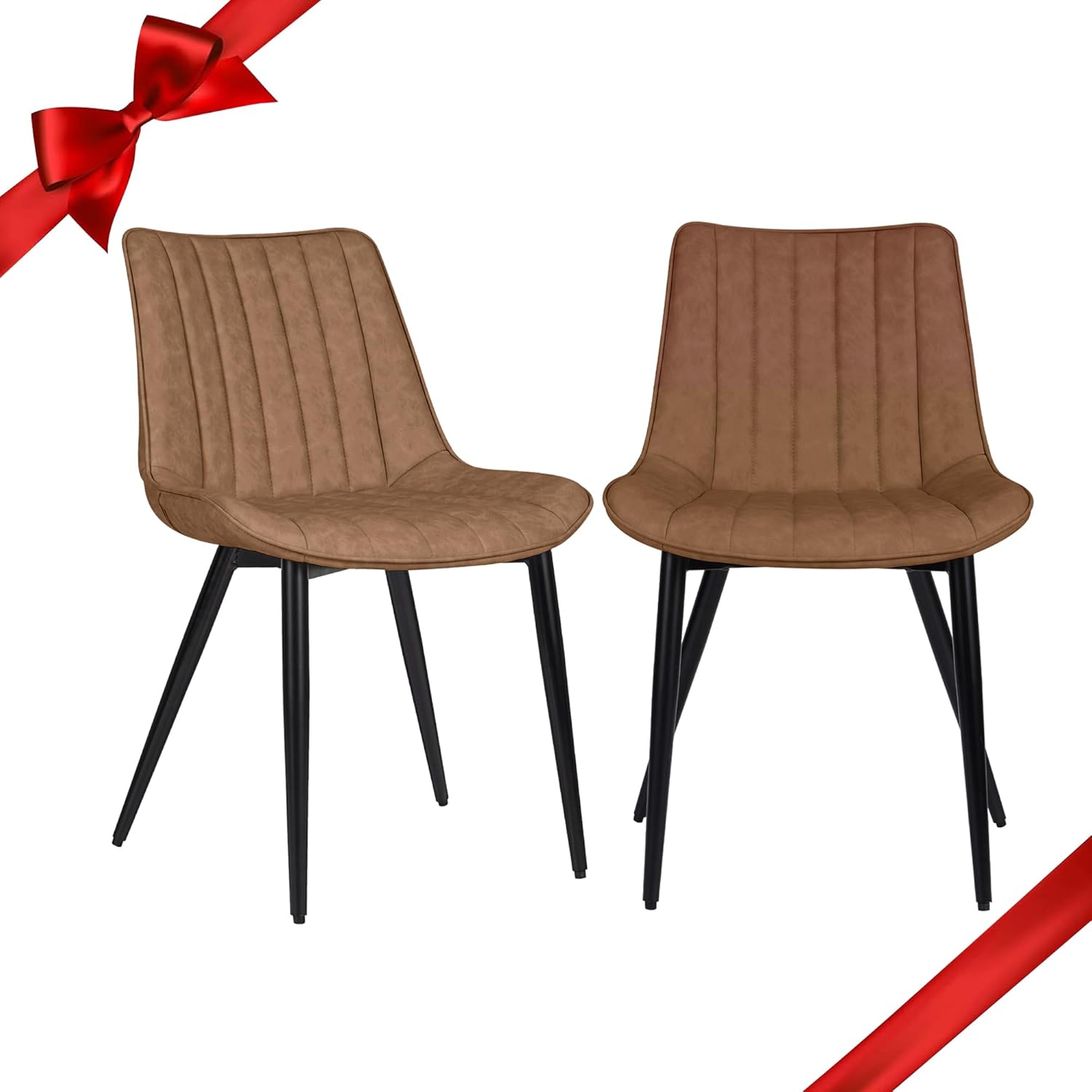 Modern Dining Chairs Set, Faux Leather Seating with Metal Legs ...