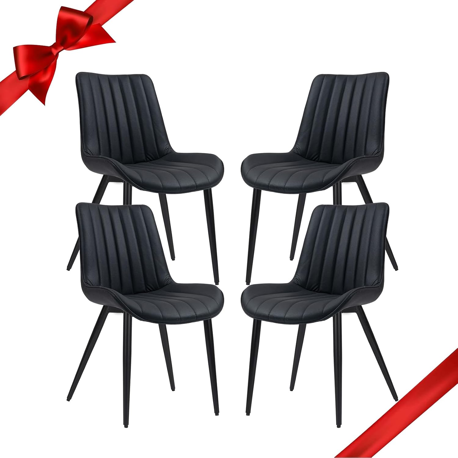 Modern Dining Chairs Set, Faux Leather Seating with Metal Legs ...
