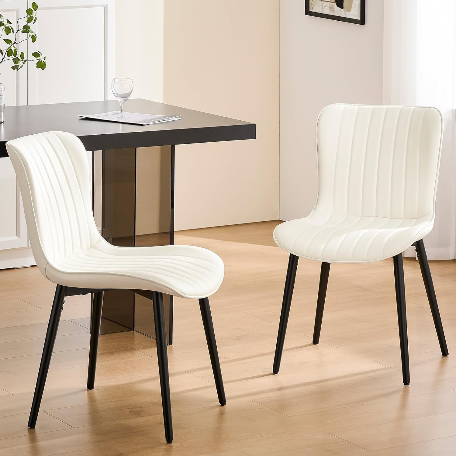 Modern Dining Chairs Set, Heavy Duty Upholstered Side Chairs with Faux ...