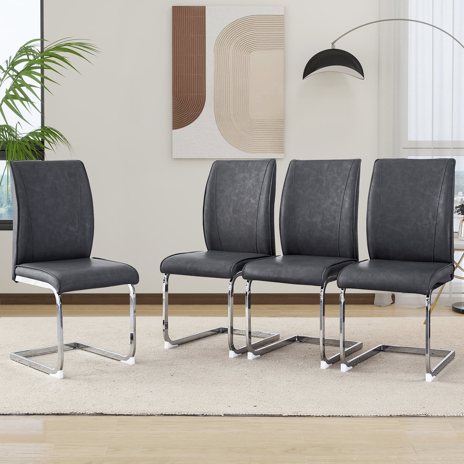 Modern Dining Chairs Set,Set of 4 Luxury Simple Arch Chair, PU Leather ...