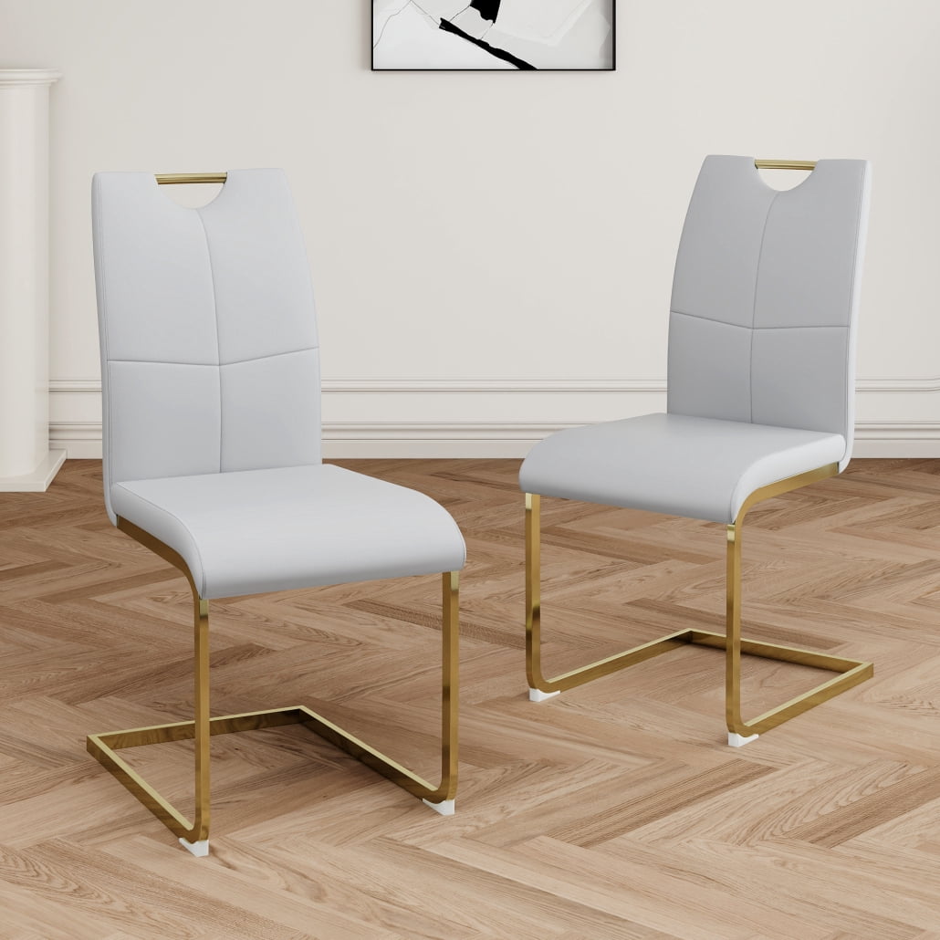 Modern Dining Chairs Set of 2, Faux Leather Upholstered Seats with ...