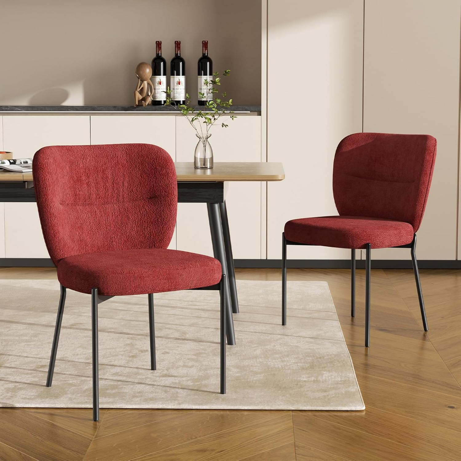 Modern Dining Chairs Set of 2, Linen Cushion Kitchen Chairs with Metal ...