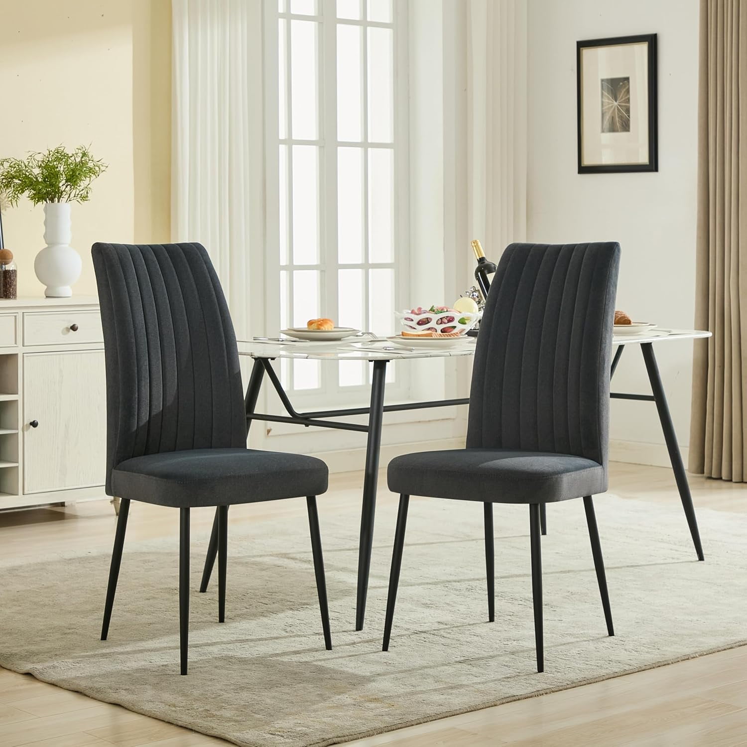 Modern Dining Chairs Set of 2, Velvet Upholstered, Channel Tufted Back ...
