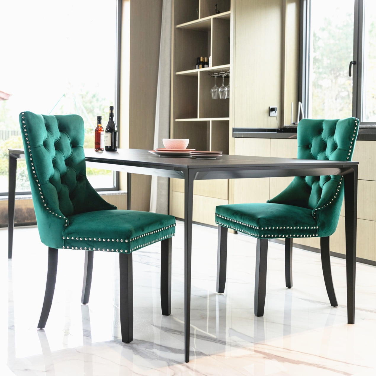 Modern Dining Chairs Set of 2 with Large Pull-Tab, High-end Tufted ...