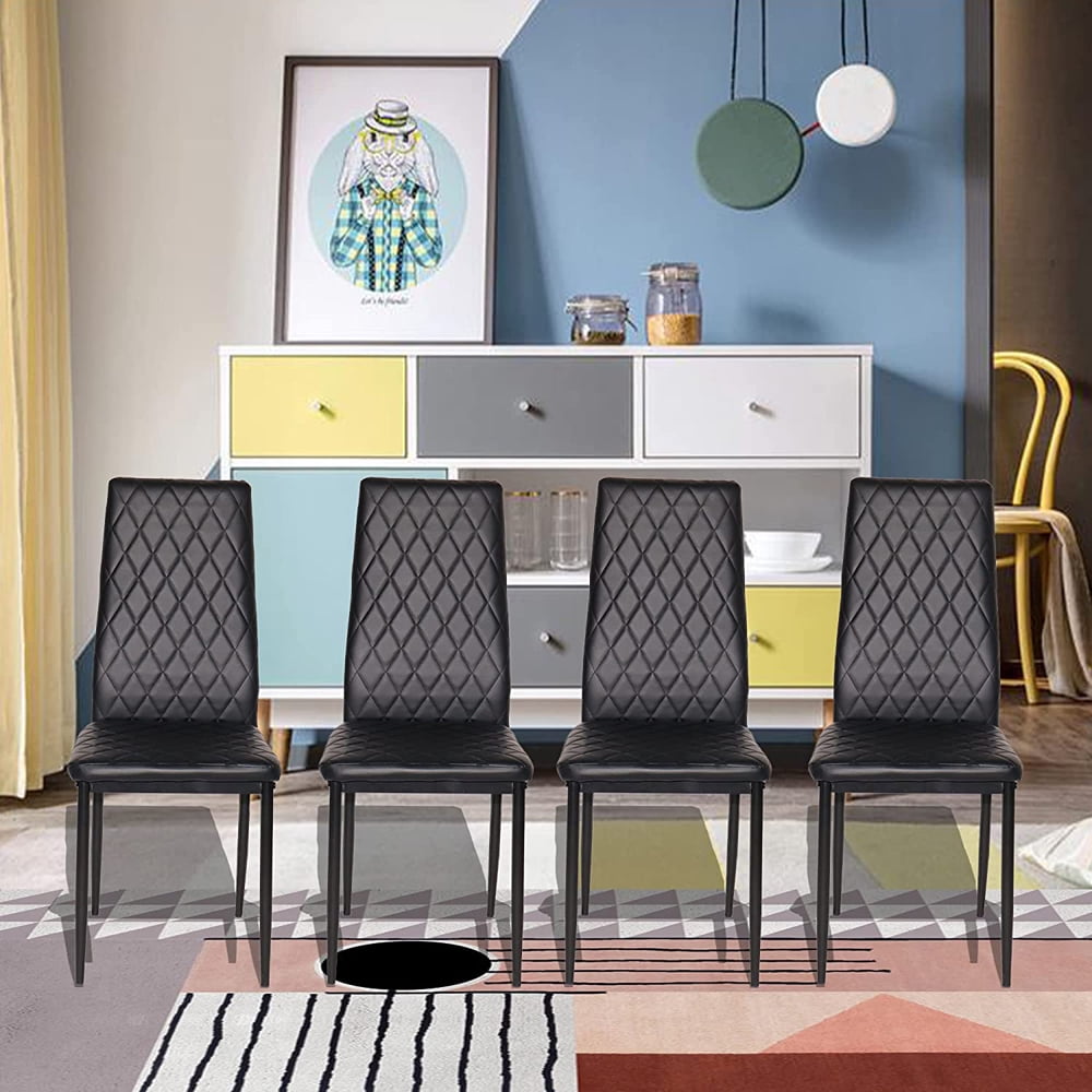 Modern Dining Chairs Set of 4 with PU Leather Seat and Metal Legs ...