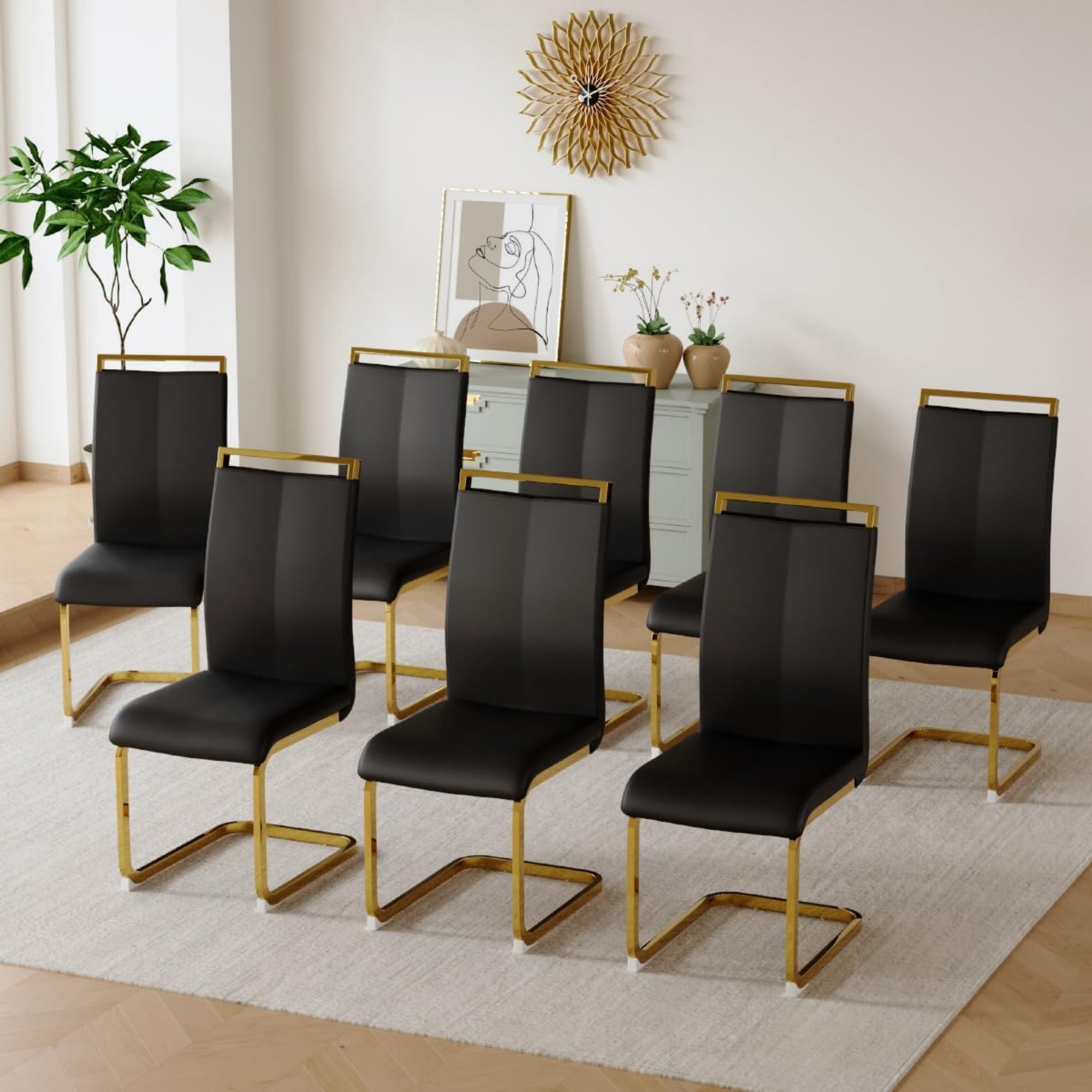 Modern Dining Chairs Set of 8 Sudica Faux Leather Dining Room Chairs ...