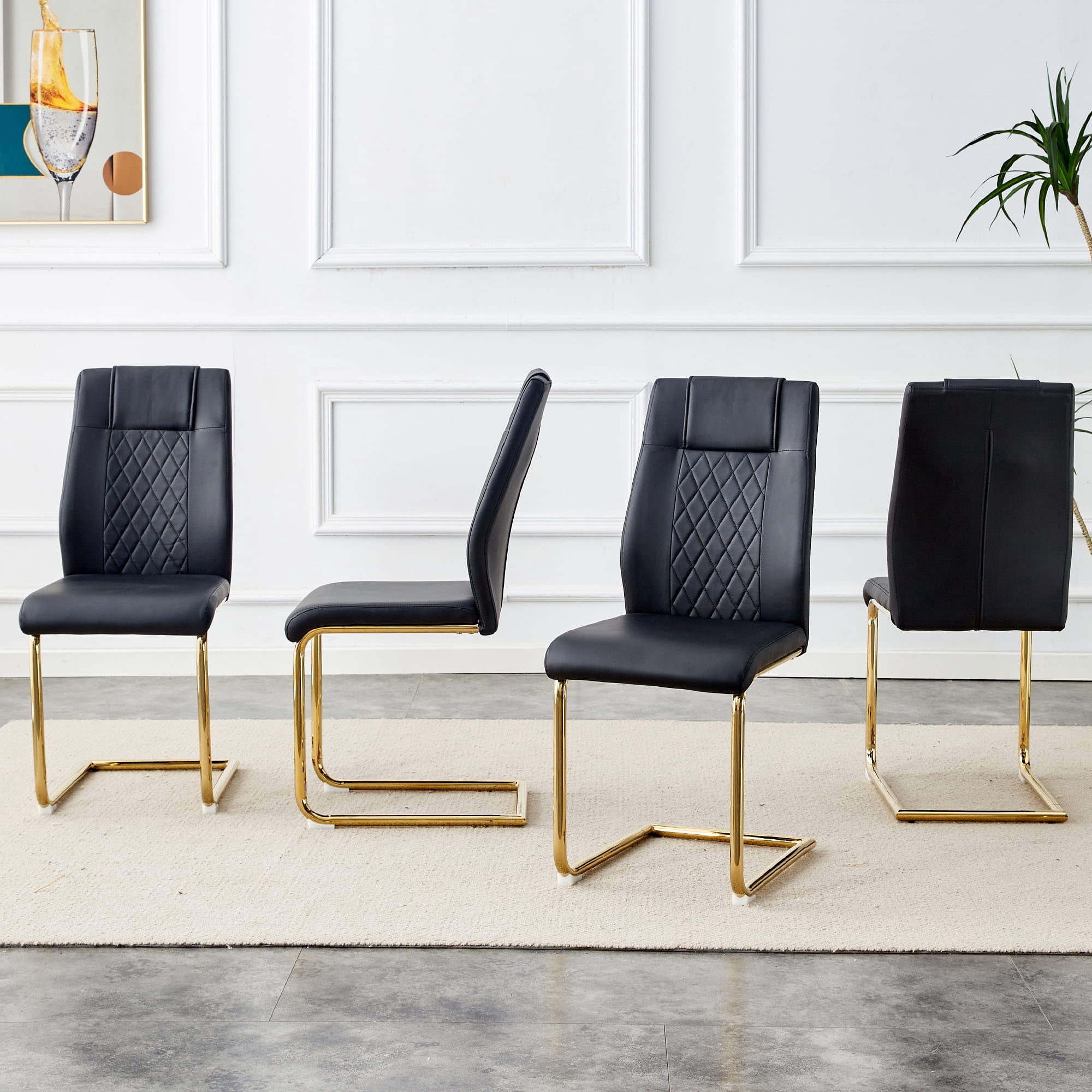 Modern Dining Chairs w/Faux Leather Padded Seats, Dining Room Chairs ...