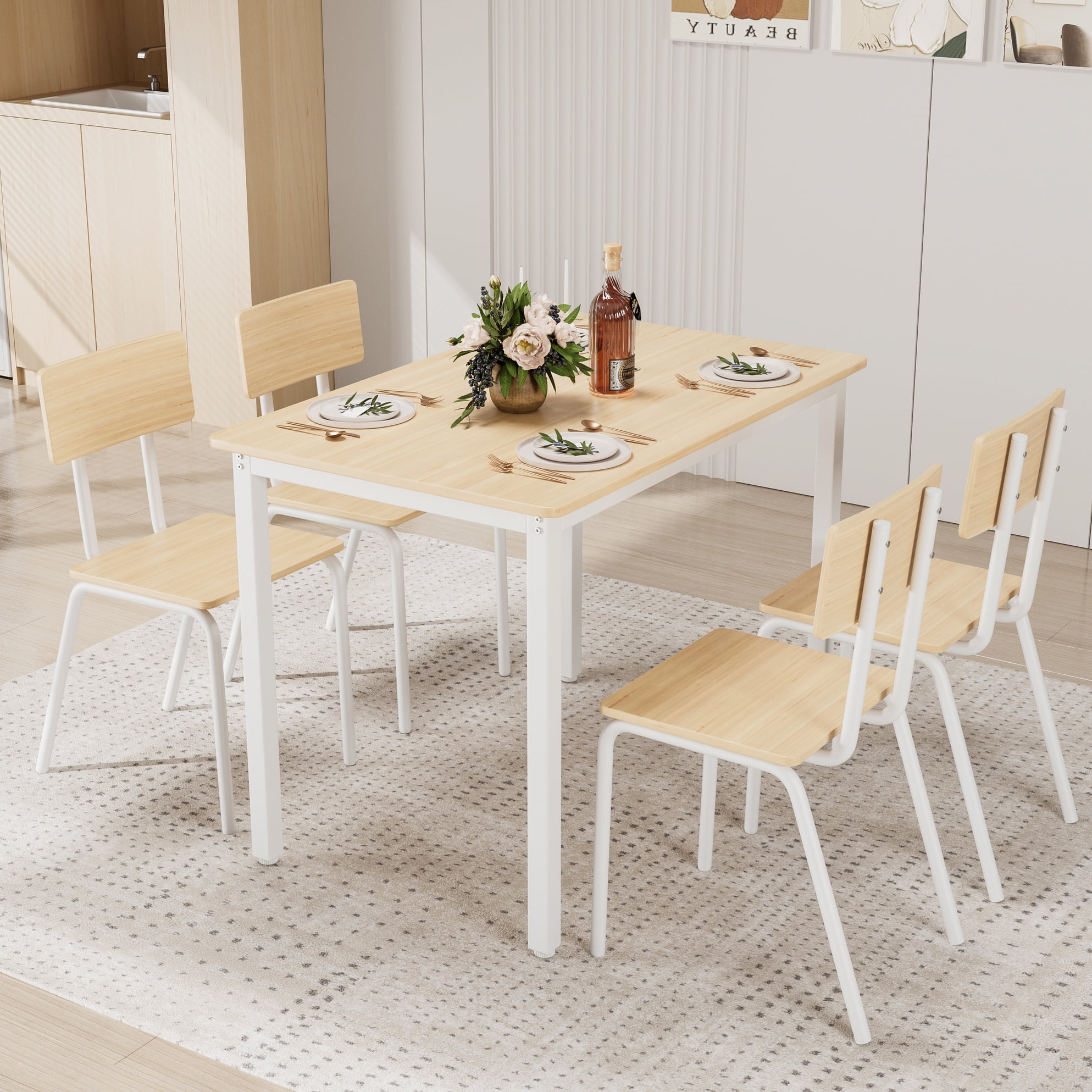Modern Dining For 4 Persons, 43" Table & Chairs, Rustic Brown Iron ...