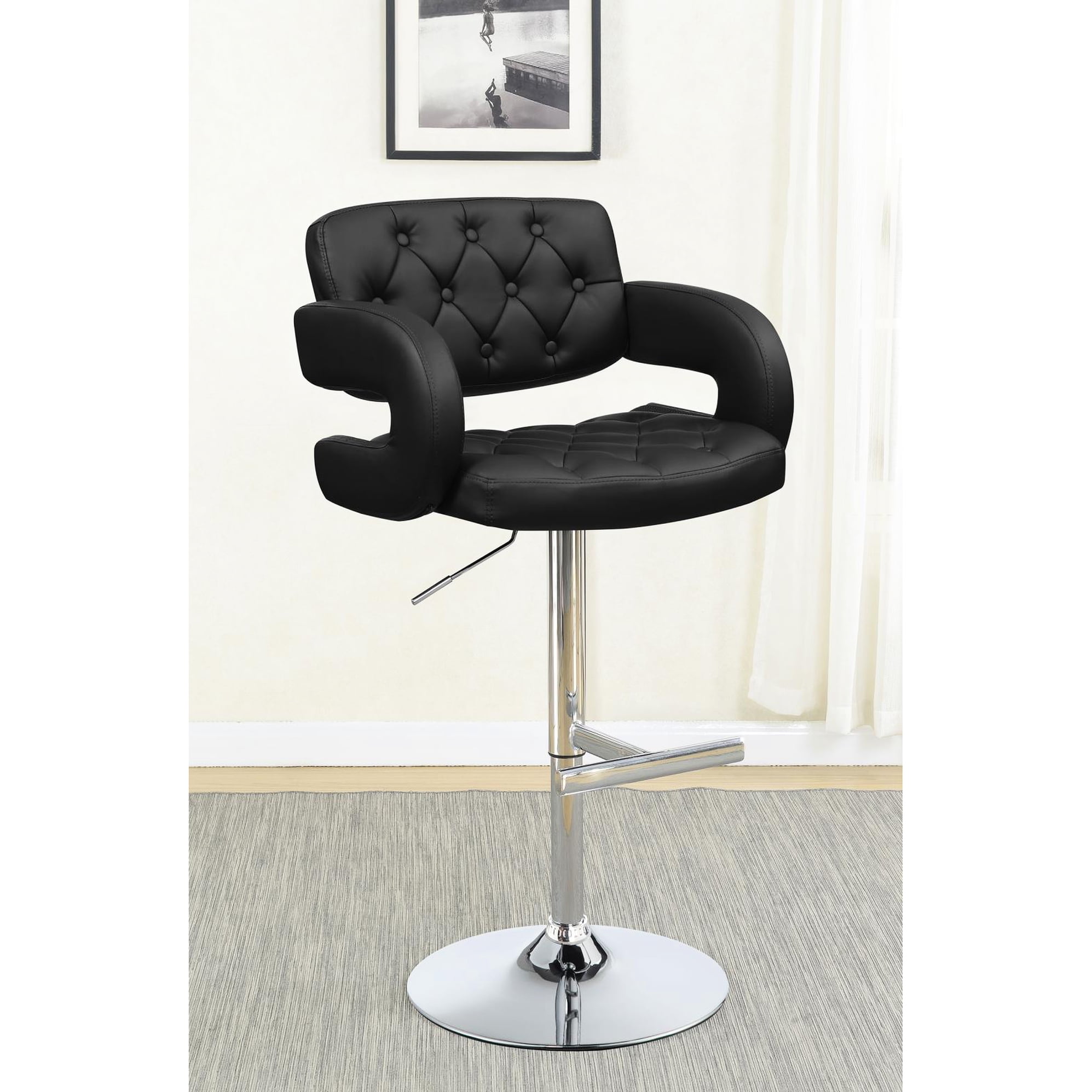Modern Dining Room Bar Stool With Black Seat And Footrest Elegant Base ...