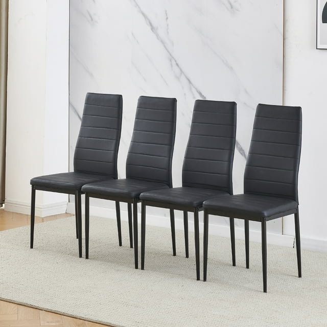 Modern Dining Room Chair Set of 4, Kitchen Chairs Black Faux Leather ...