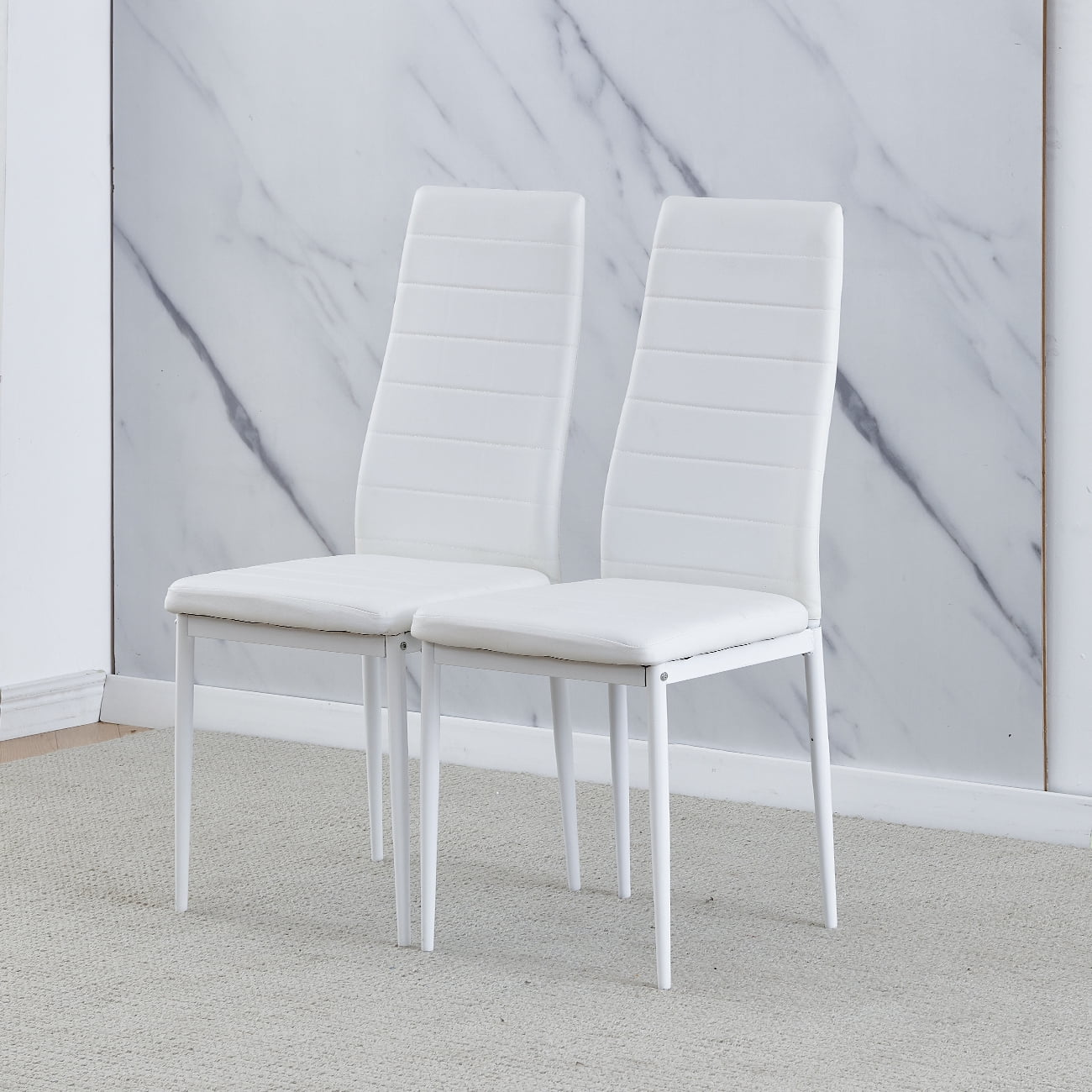 Modern Dining Room Chair Only Set of 2 Small Kitchen Chairs White Faux ...