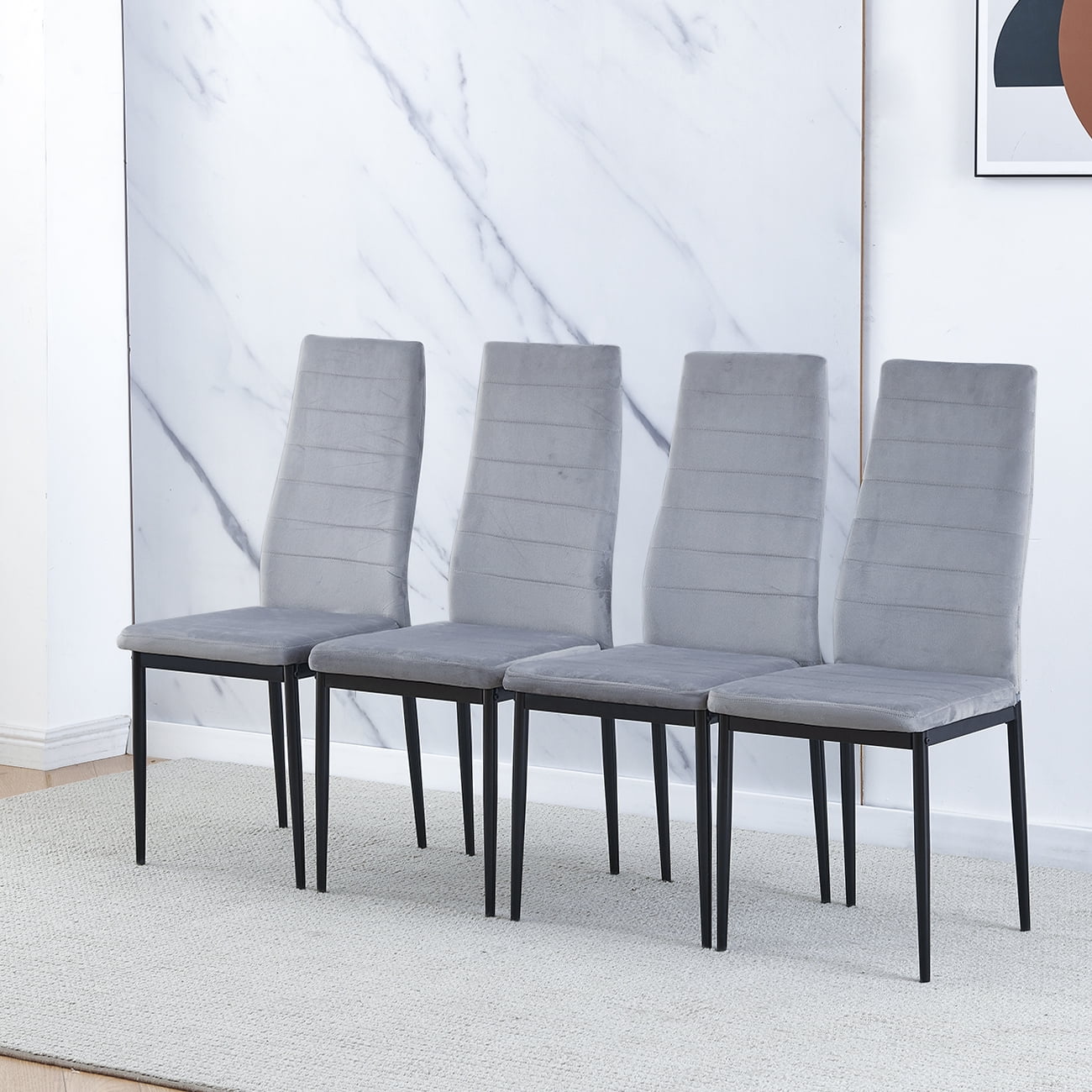 Modern Dining Room Chair Only Set of 4 Small Kitchen Chairs Gray Velvet ...