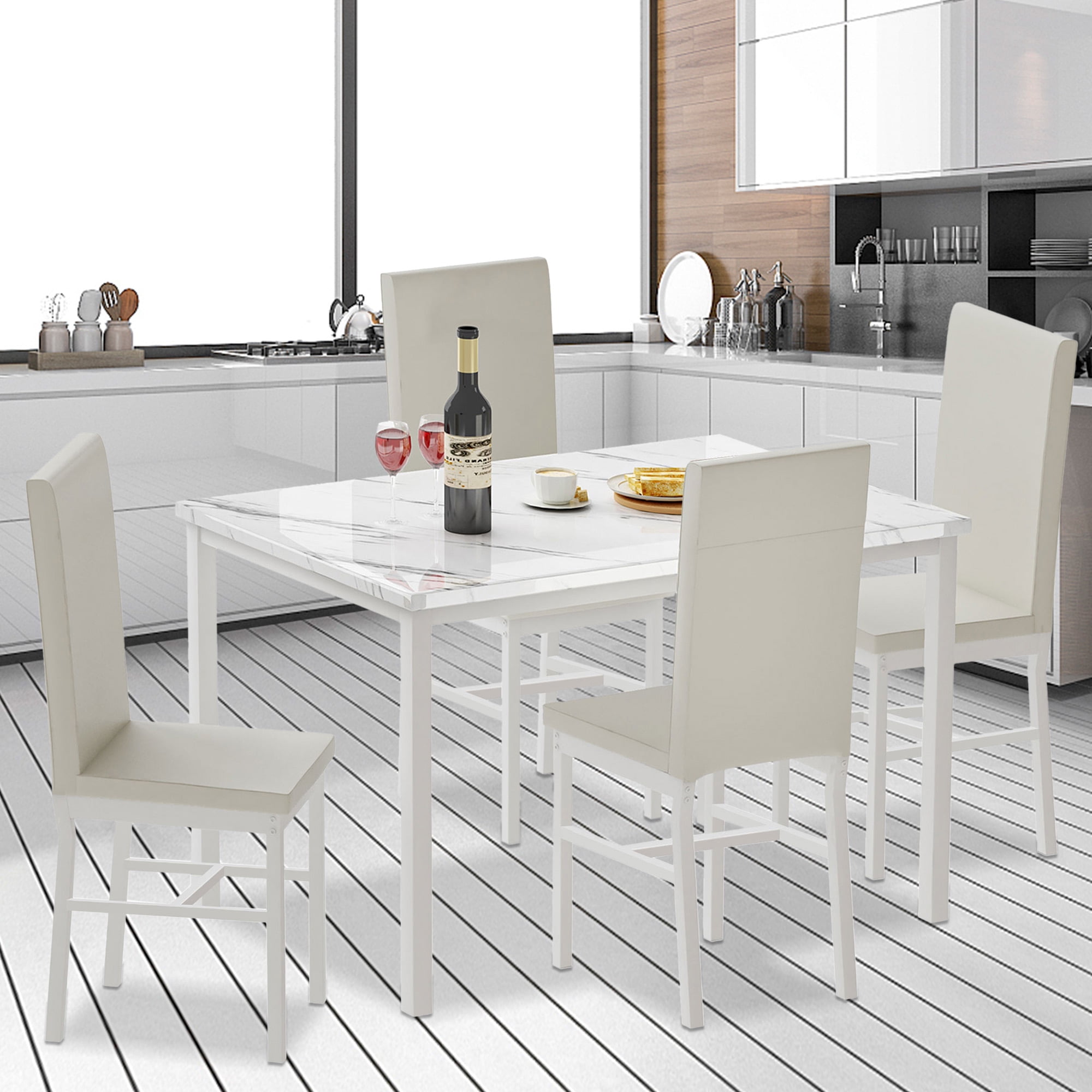 Modern 5-Piece Dinette Dining Set for Four, 1 Marble Top Table, 4 ...