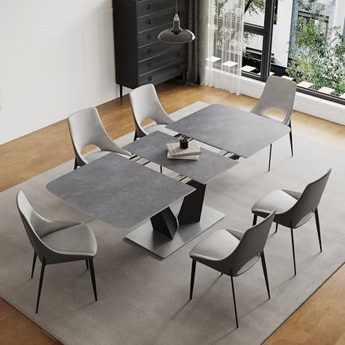 Modern Dining Table for 6-8, Extendable Dining Table Sintered Stone ...