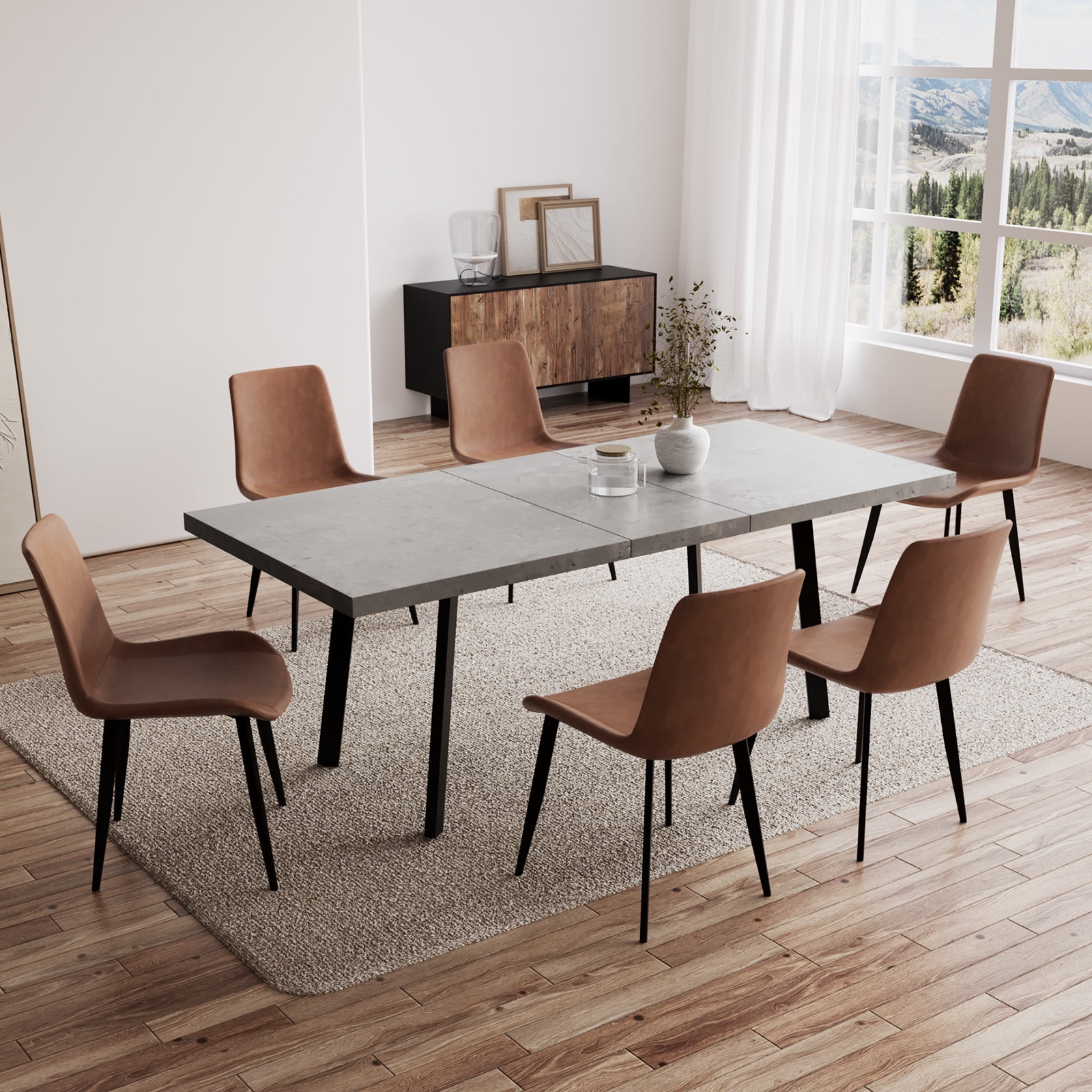Modern 7-Piece Dining Room Table Set, Expandable Rectangle Wood Table ...