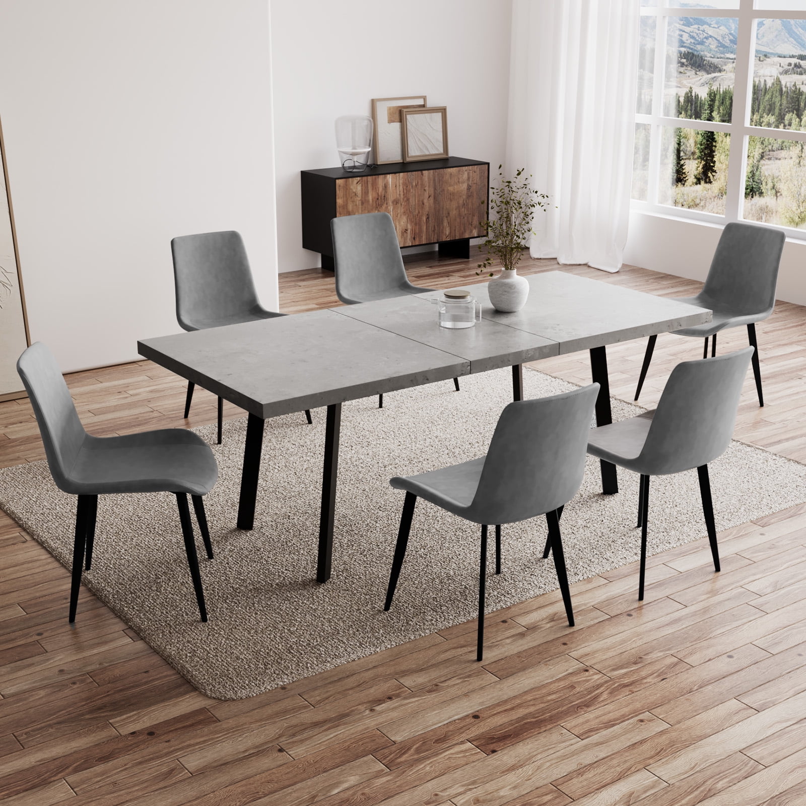 Modern Dining Table 7-Piece Kitchen Table Set for 6 People Rectangular ...