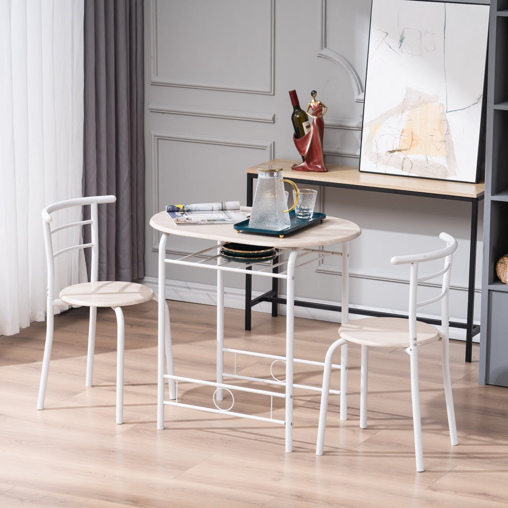 Modern Dining Table Set, 3 Piece Bistro Set with Shelf for Home, 1 ...