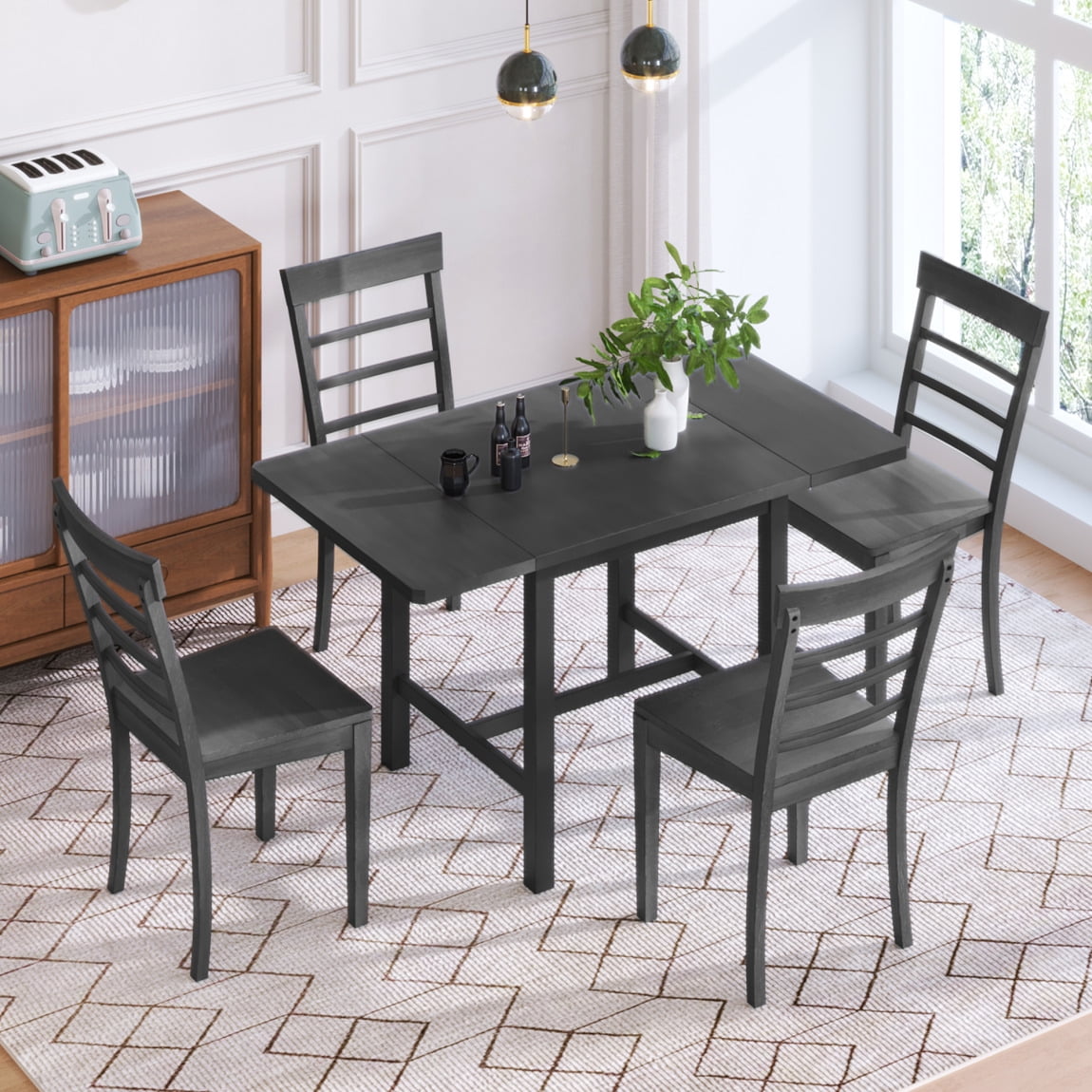 Modern Dining Table Set for 4, Wood Square Breakfast Drop Leaf ...