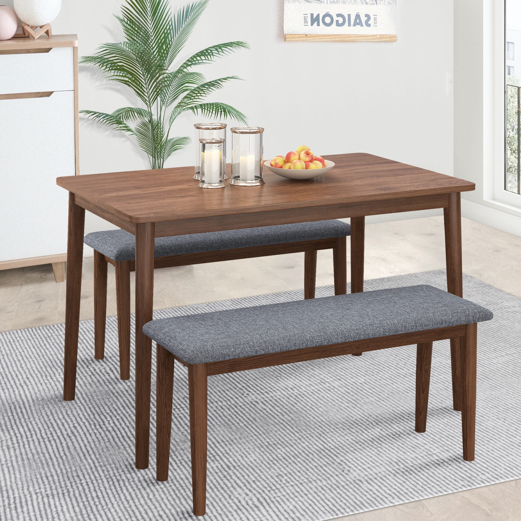 Modern Dining Table Set for 4, Wooden Rectangular Kitchen Table with 2 ...