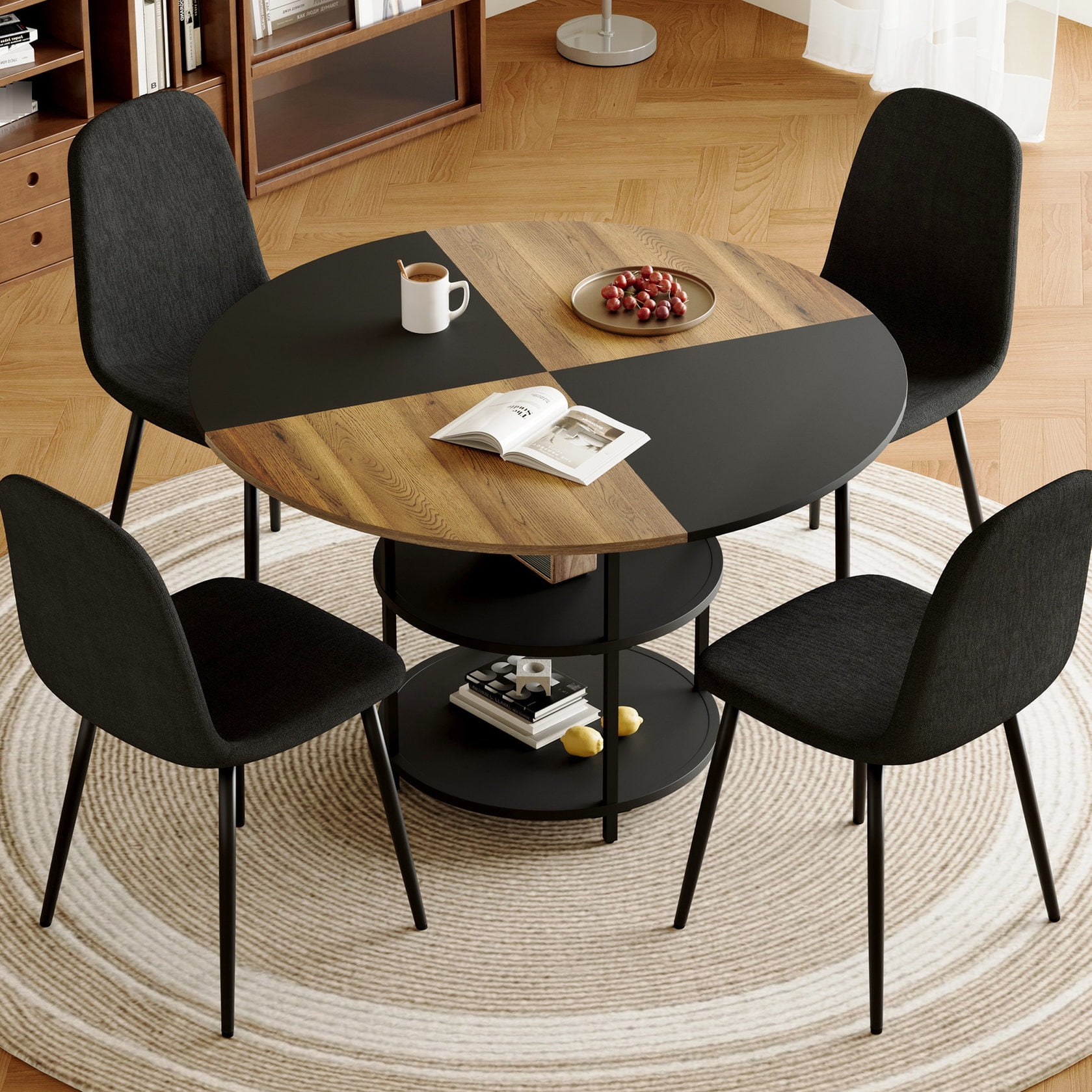 Modern Dining Table Set | Wood and Black Panel Combination, Easy ...