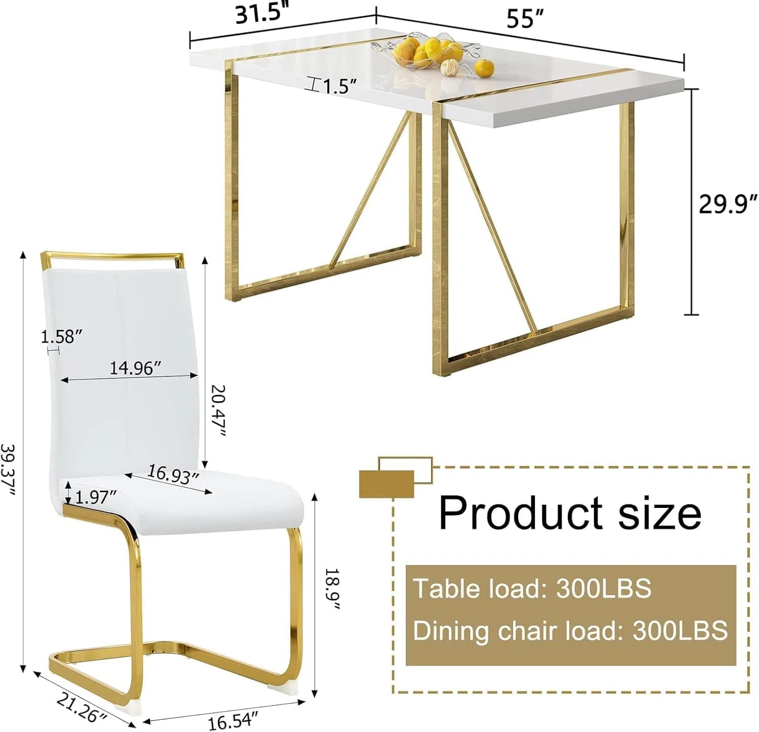 Modern Dining Table Set for 6, 55'' Gold Dining Room Table Set with 6 ...