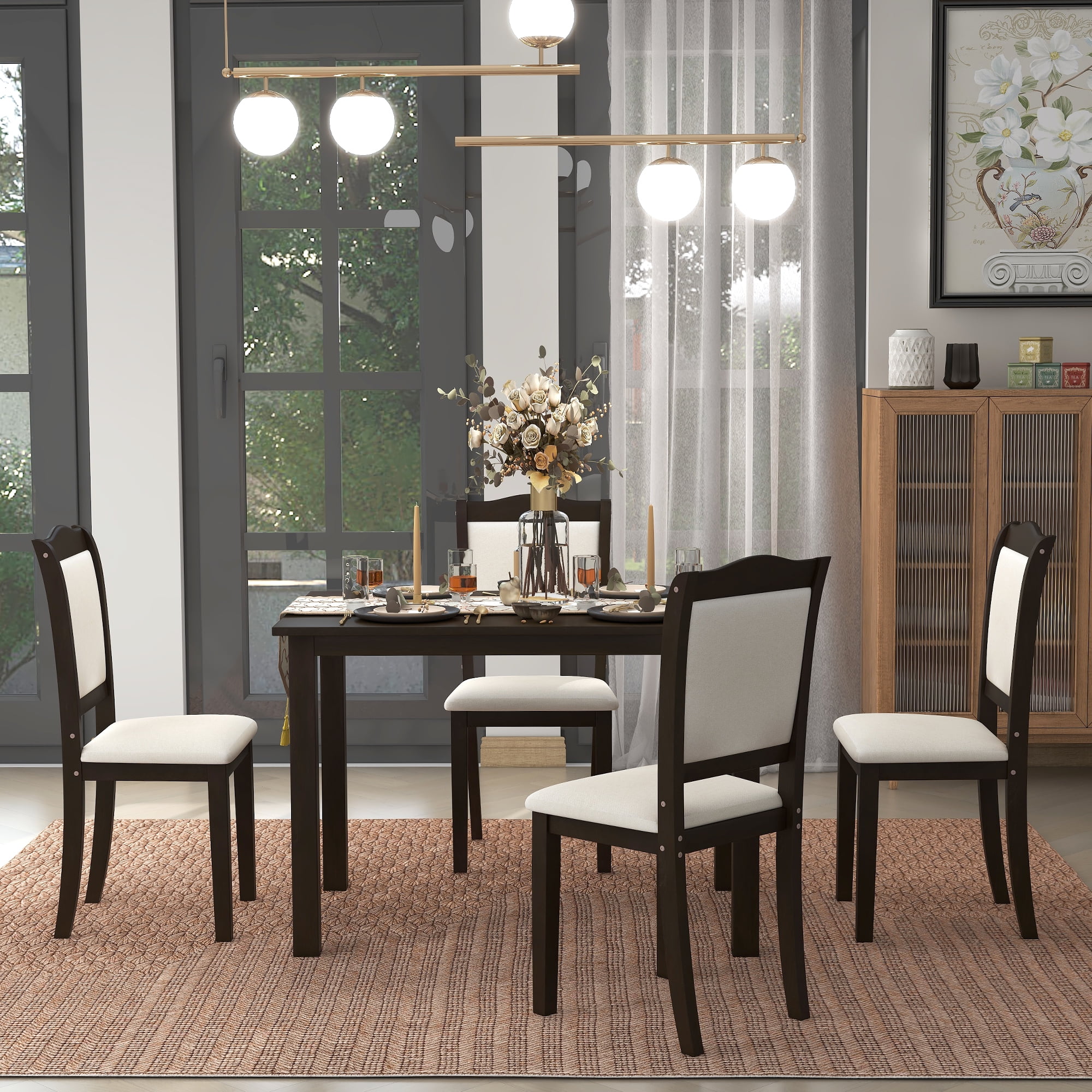 Modern Dining Table Set of 5, Compact Rectangular Wood Dining Table ...