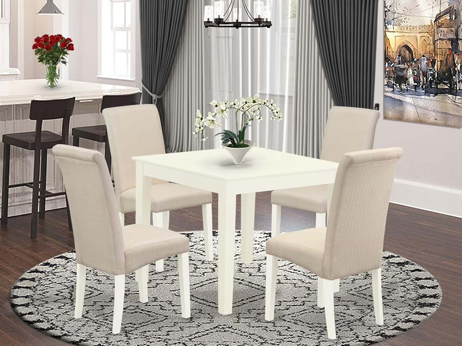 Modern Dining Table Set with 4 Linen Upholstered Chairs, 36x36 Inch, Linen White - Walmart.com