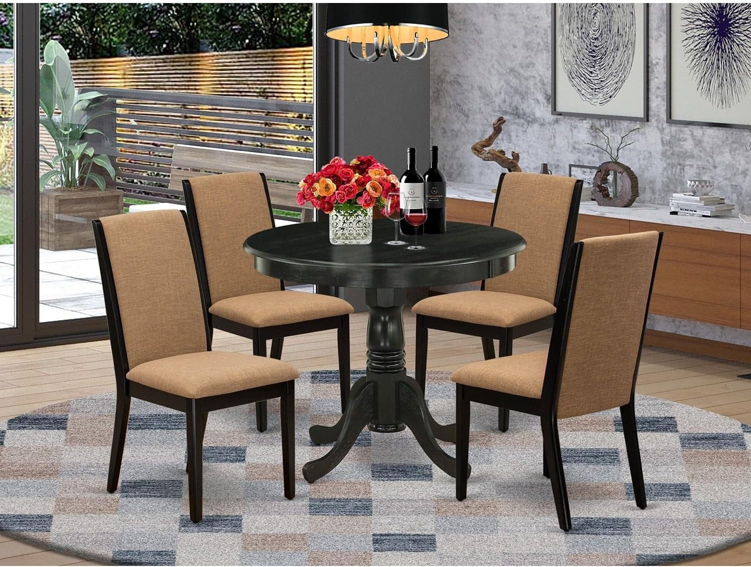 Modern Dining Table Set with Round Pedestal Table and 4 Light Sable ...