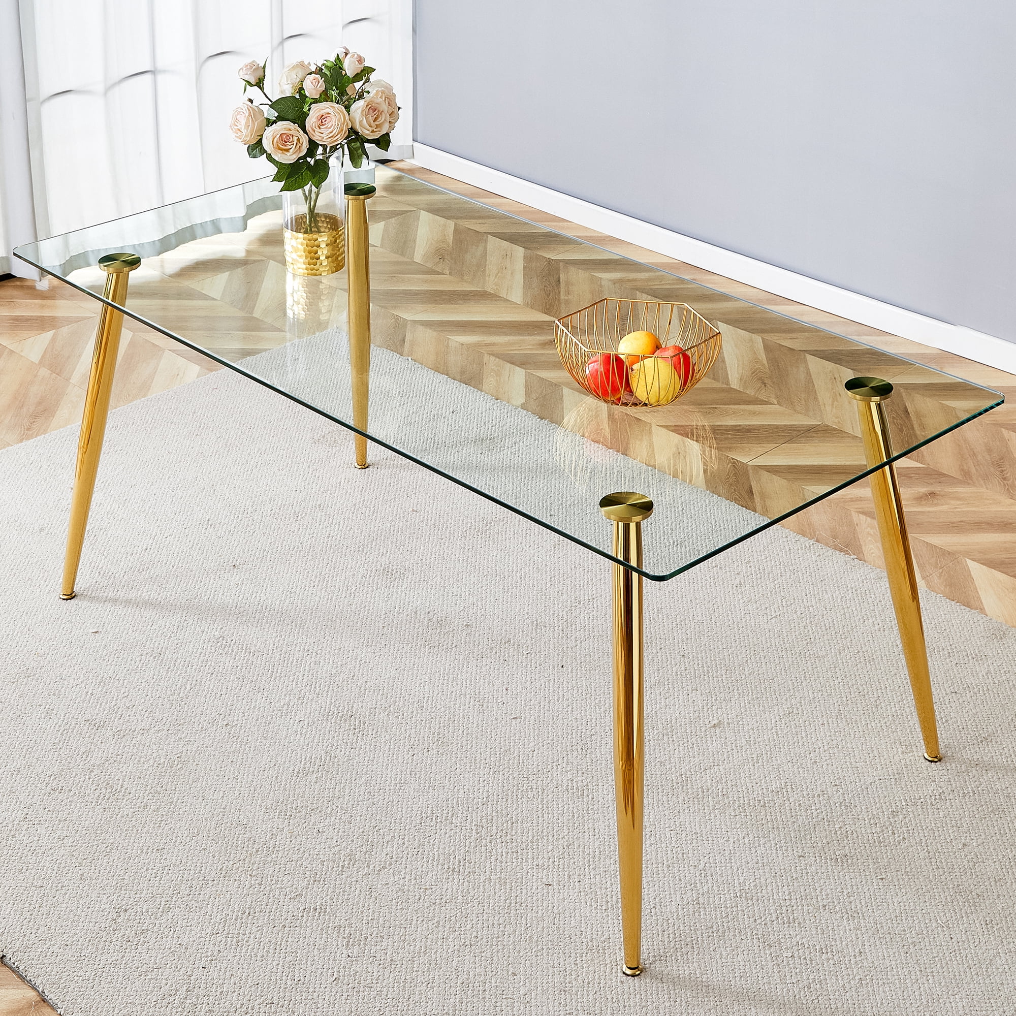 Modern Dining Tables Modern rectangular glass dining table, suitable for 4-6 people, with ...