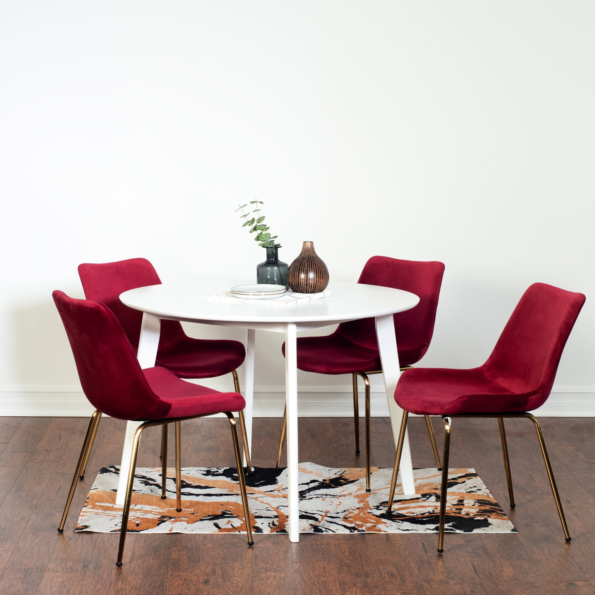 Modern Dining - White Table & 4 Chairs Rubberwood Frame Comfortable ...