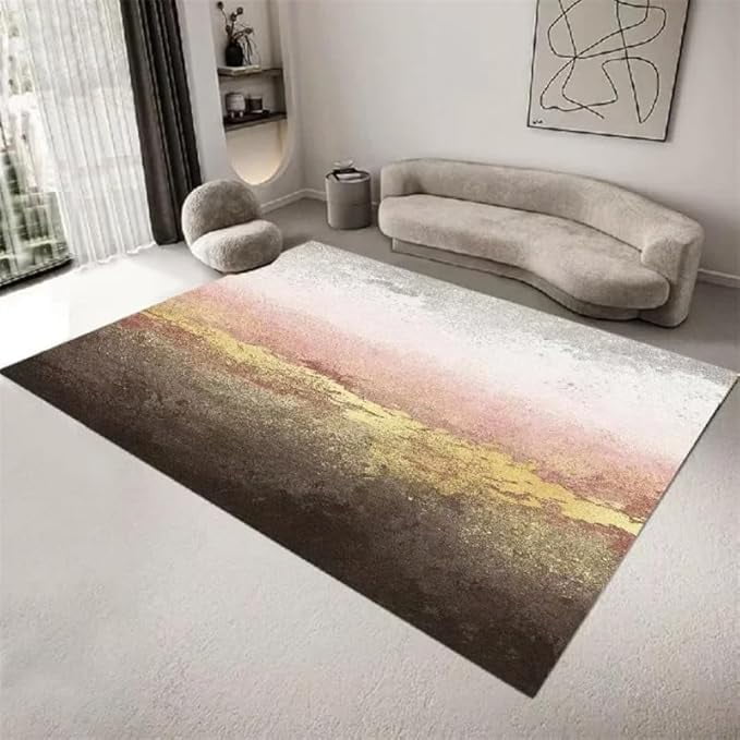 Modern Distressed Stained Marble Rugs For Bedroom, Golden Brown Low ...
