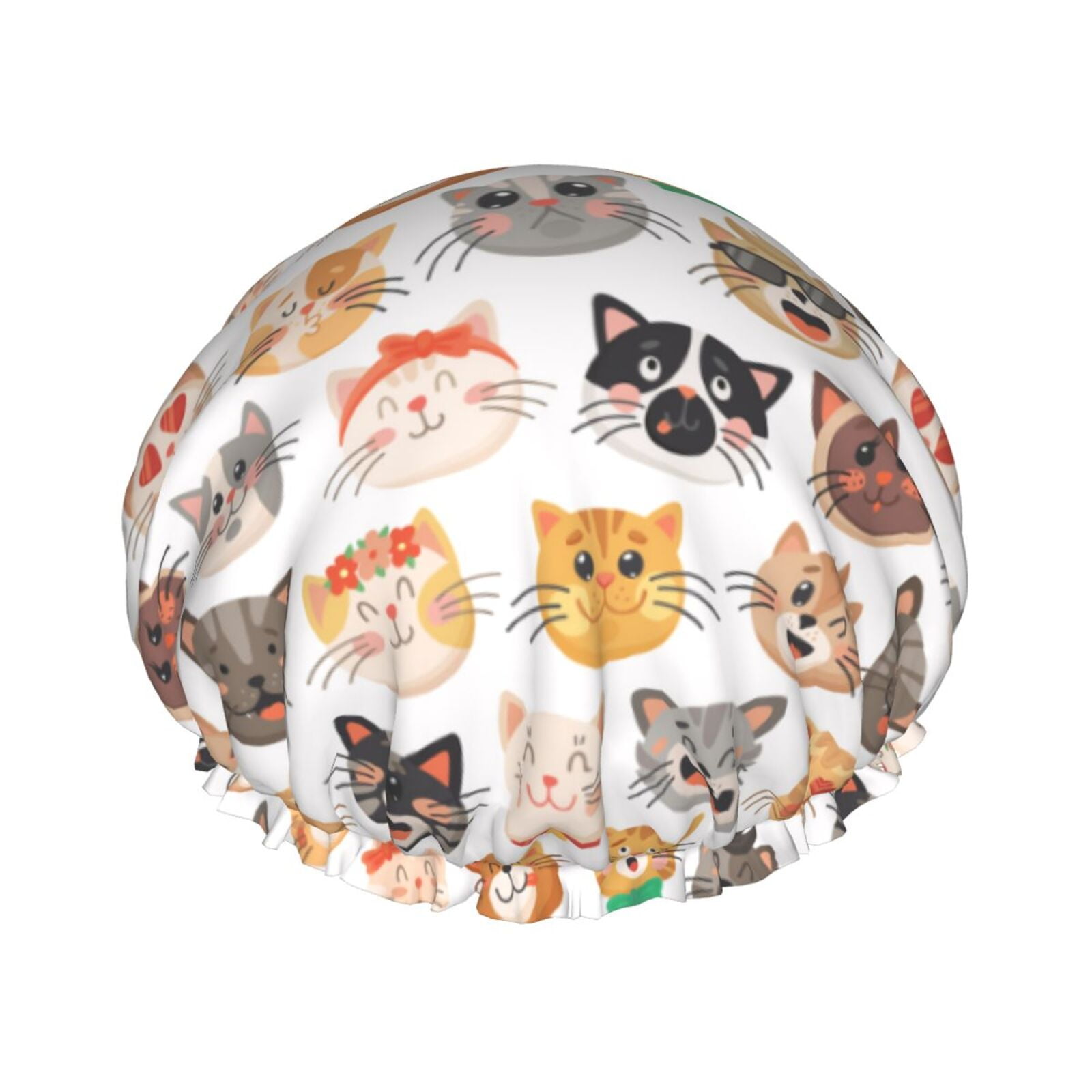 Modern Diverse Cartoon Cute Cats Shower Cap for Women, Double ...