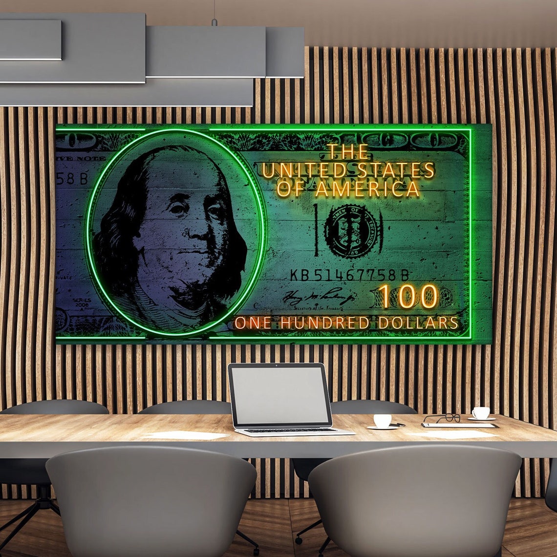 Modern Dollar Bill Neon Wall Art, Money Poster, Luxury Office Decor ...