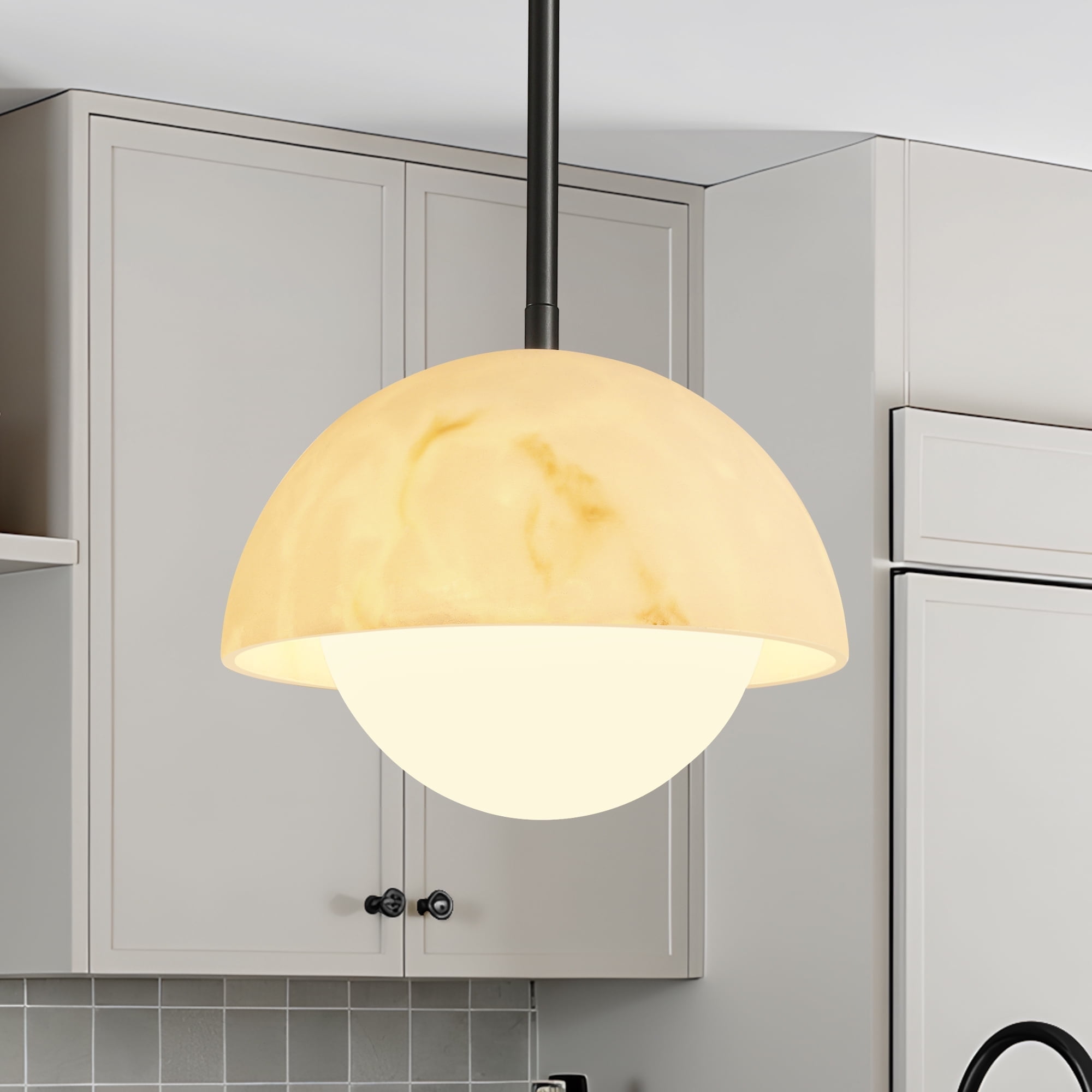 Modern Dome Pendant Light with Glass Globe, Adjustable Hanging Ceiling ...