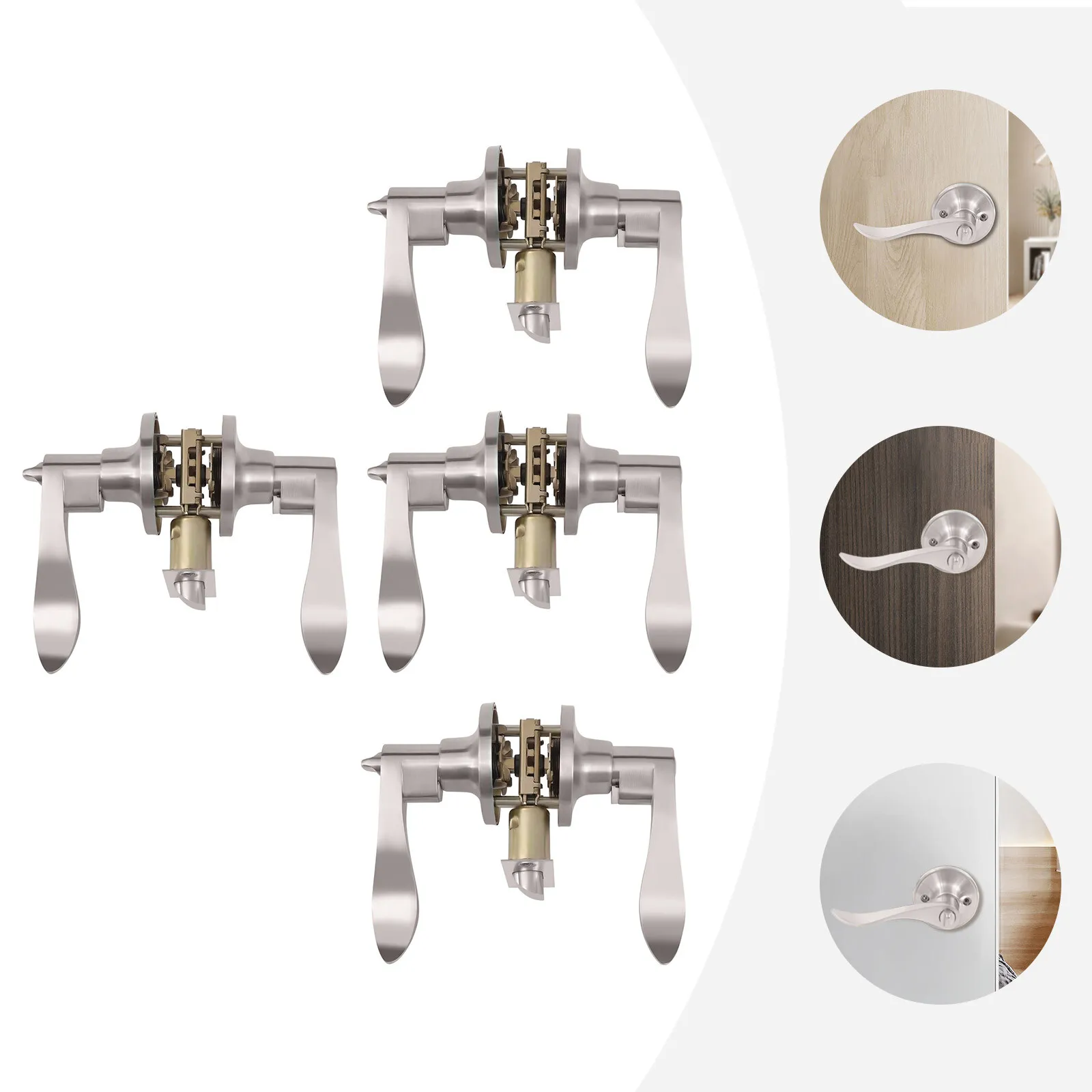 Modern Door Knob Lock Handle Privacy Level Entry Lock Handle Silver 4 ...
