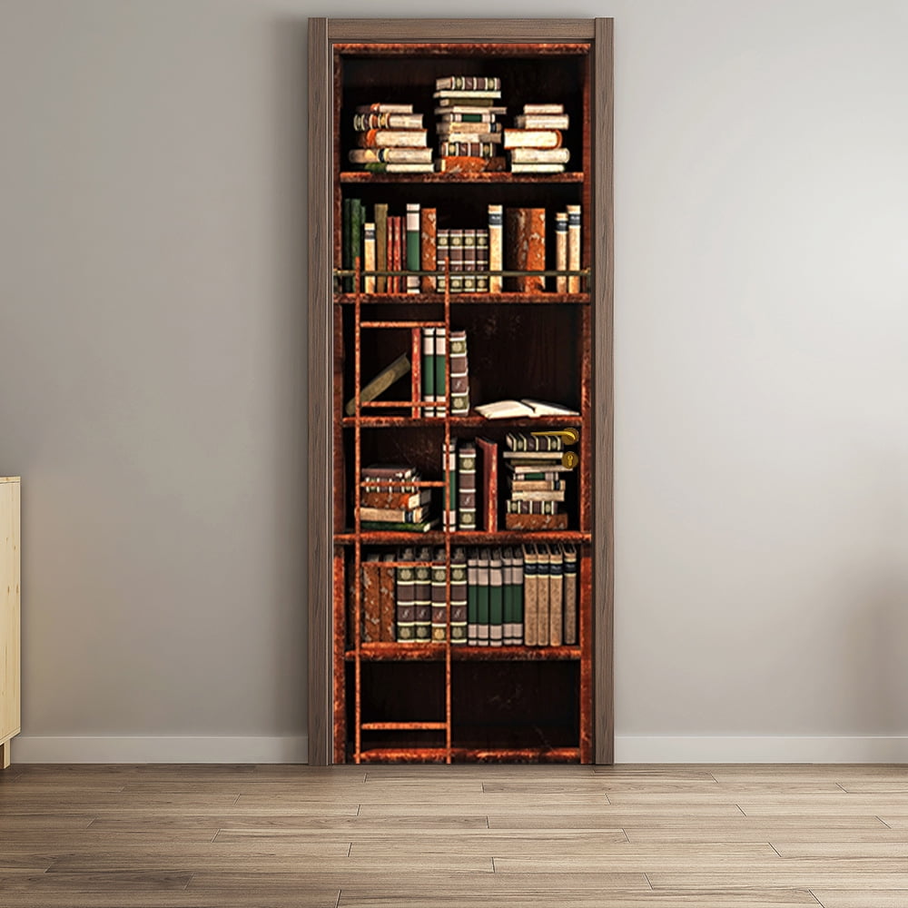 Modern Door Mural Sticker 3D Stereo Fashion Bookshelf Wallpaper PVC ...