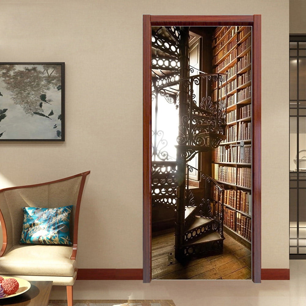 Modern Door Mural Sticker 3D Stereo Fashion Bookshelf Wallpaper PVC ...