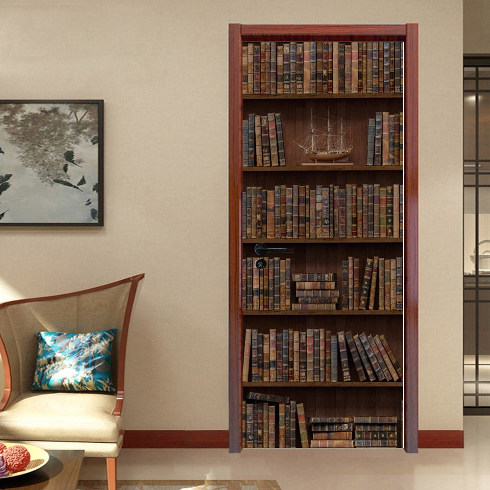 Modern Door Mural Sticker 3D Stereo Fashion Bookshelf Wallpaper PVC ...