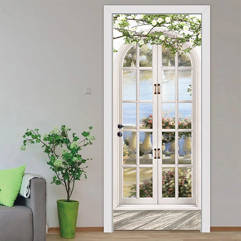 Modern Door Sticker Simulate Glass Pattern Geometric Self Adhesive ...