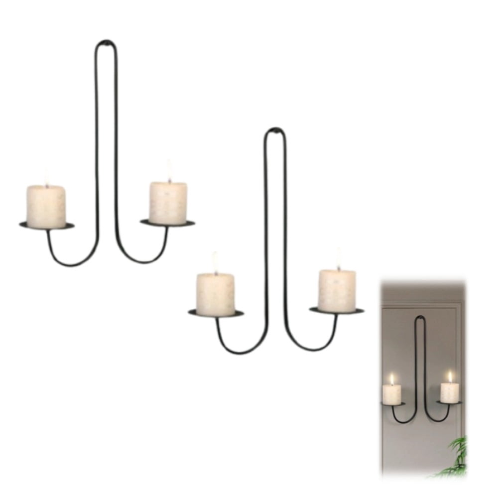 Modern Double Arm Wall Candle Sconces - Black Metal Holder Set with ...