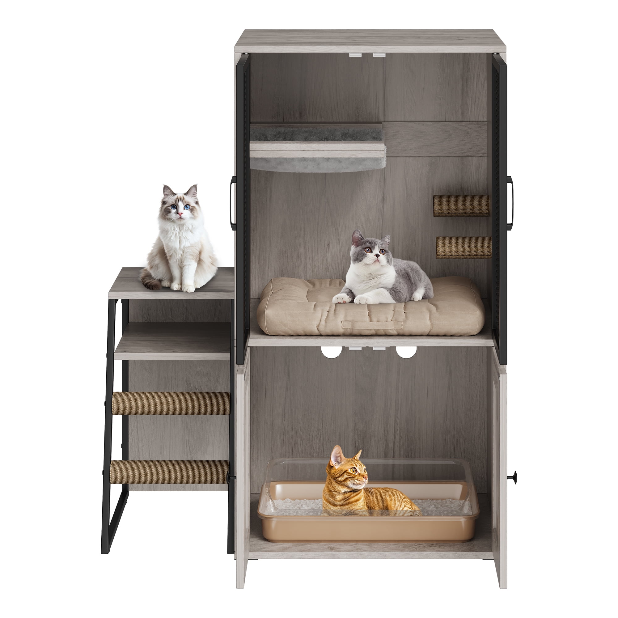 Modern Double Cat Litter Box Enclosure Furniture – Storage Cabinet ...