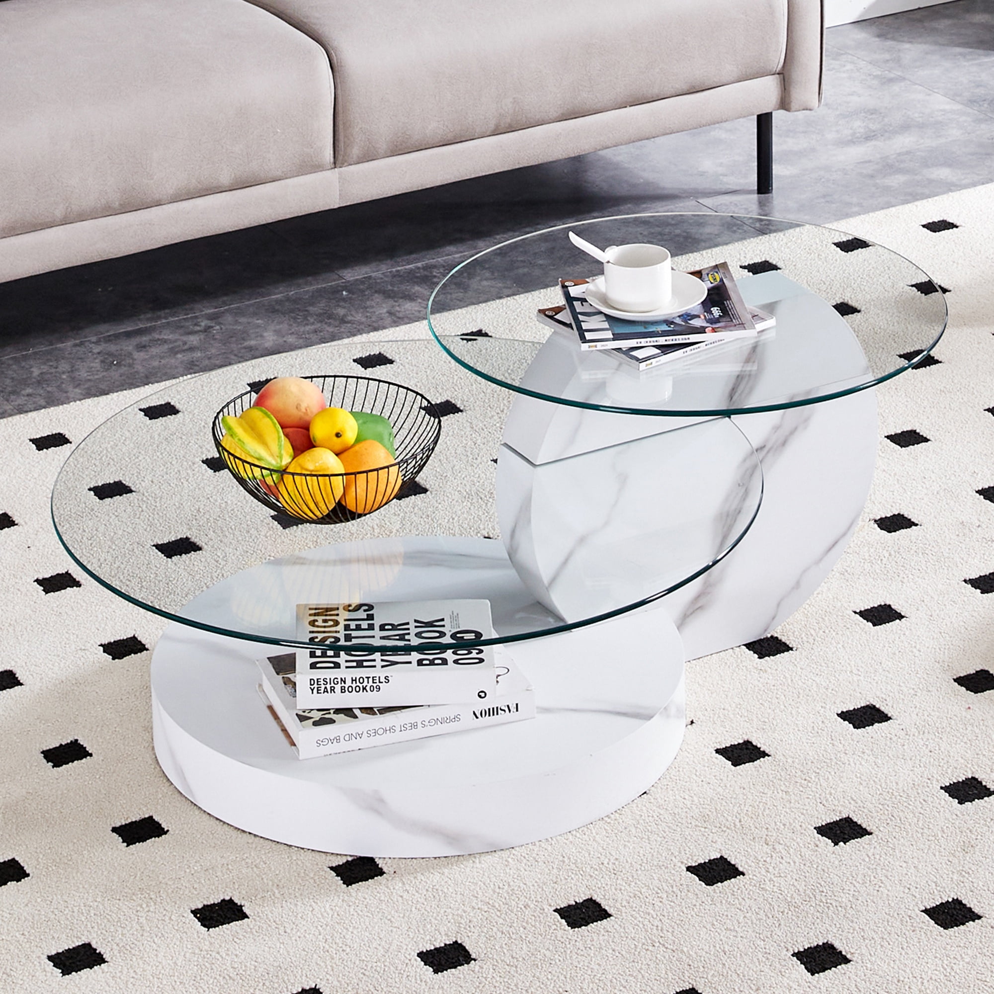 Modern Double Layer Round Glass Cofee Table for Small Space Home Office ...