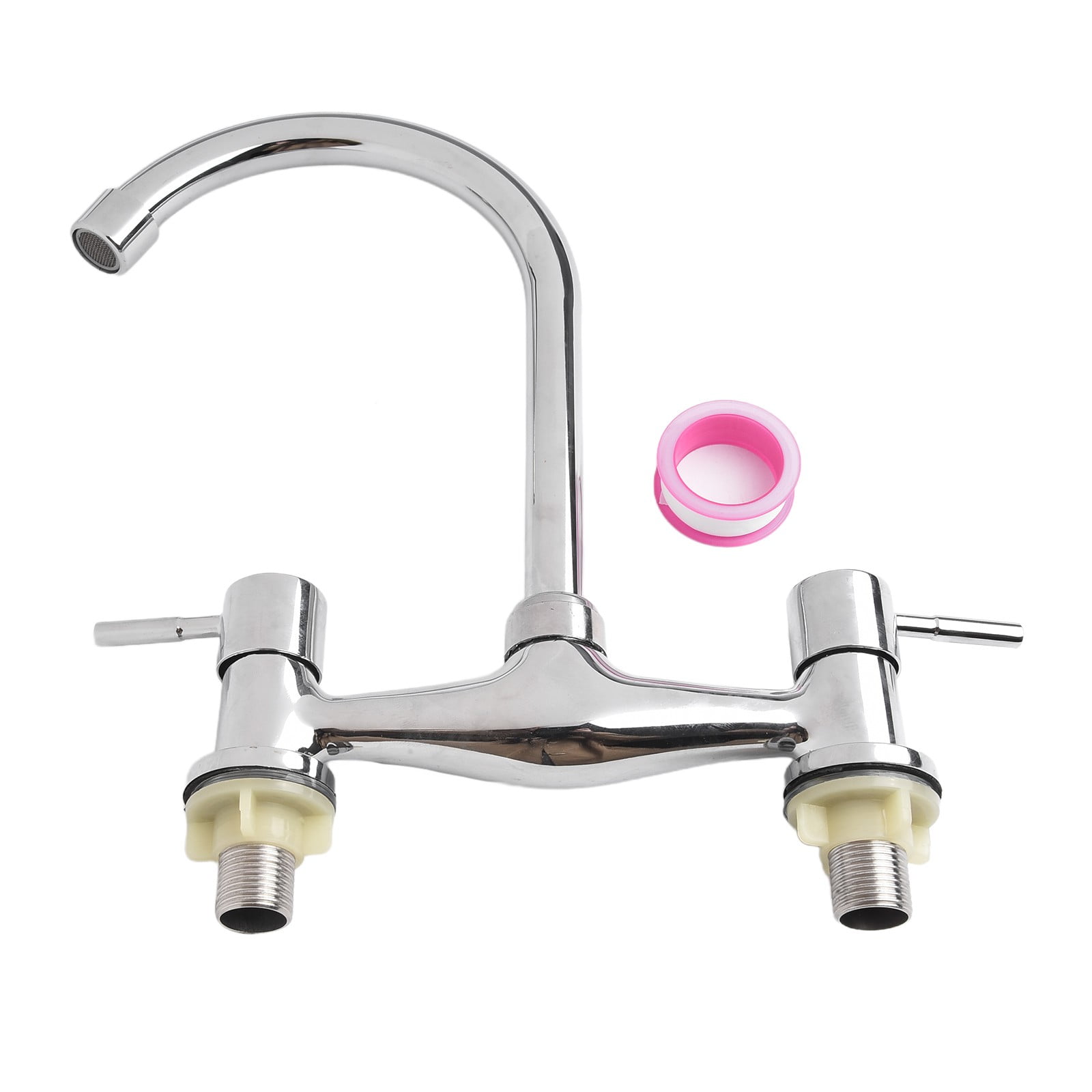 Modern Double Lever Chrome Kitchen Sink Faucet 2-Hole Deck Mounted Hot ...